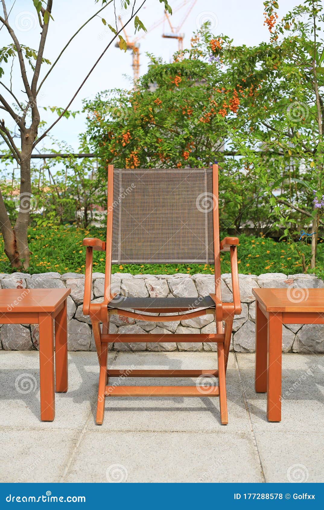 Wooden Chairs Set beside a Pool. Front View Stock Photo - Image of ...