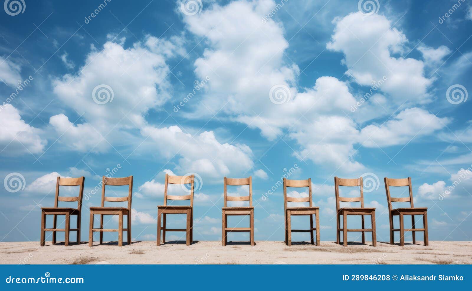 Wooden chairs with sky stock photo. Image of calm, water - 289846208