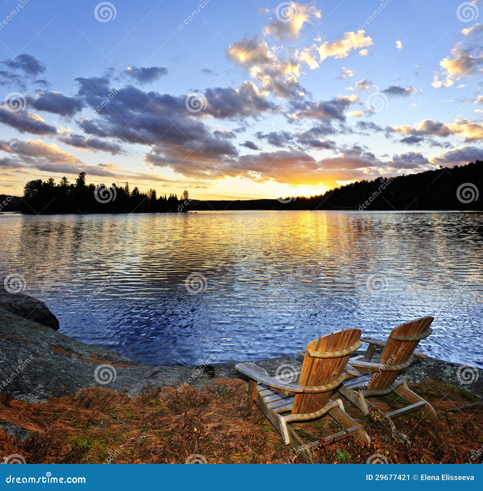 Wooden Chairs at Sunset on Beach Stock Image - Image of forest ...
