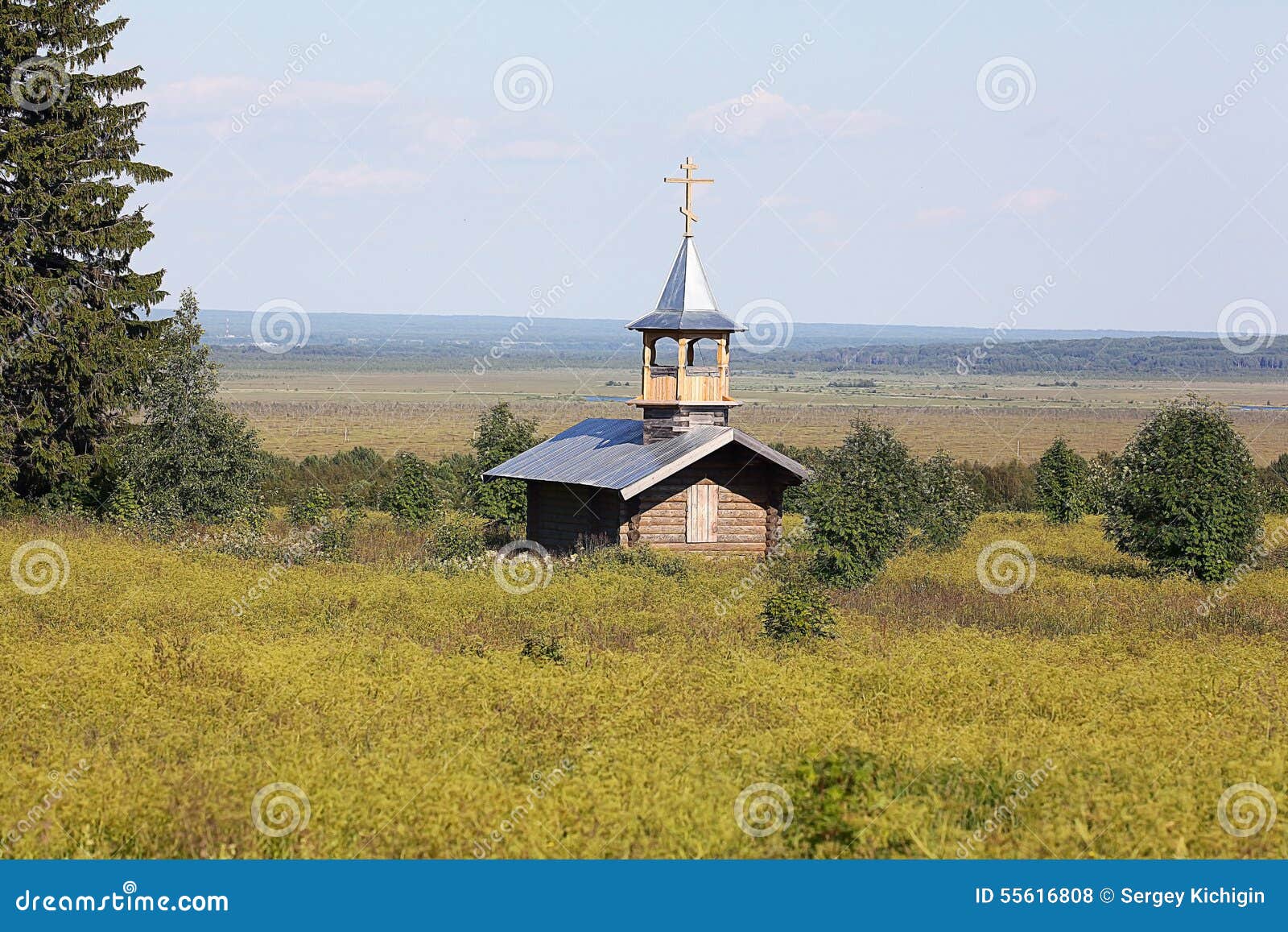 Wooden chapel in the field stock photo. Image of religion - 55616808