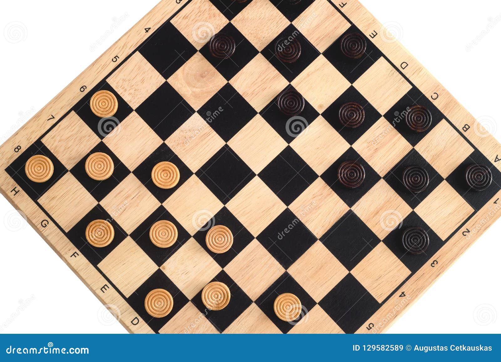 Wooden Checkerboard with Checkers Spaced Isolated on White Stock Image ...