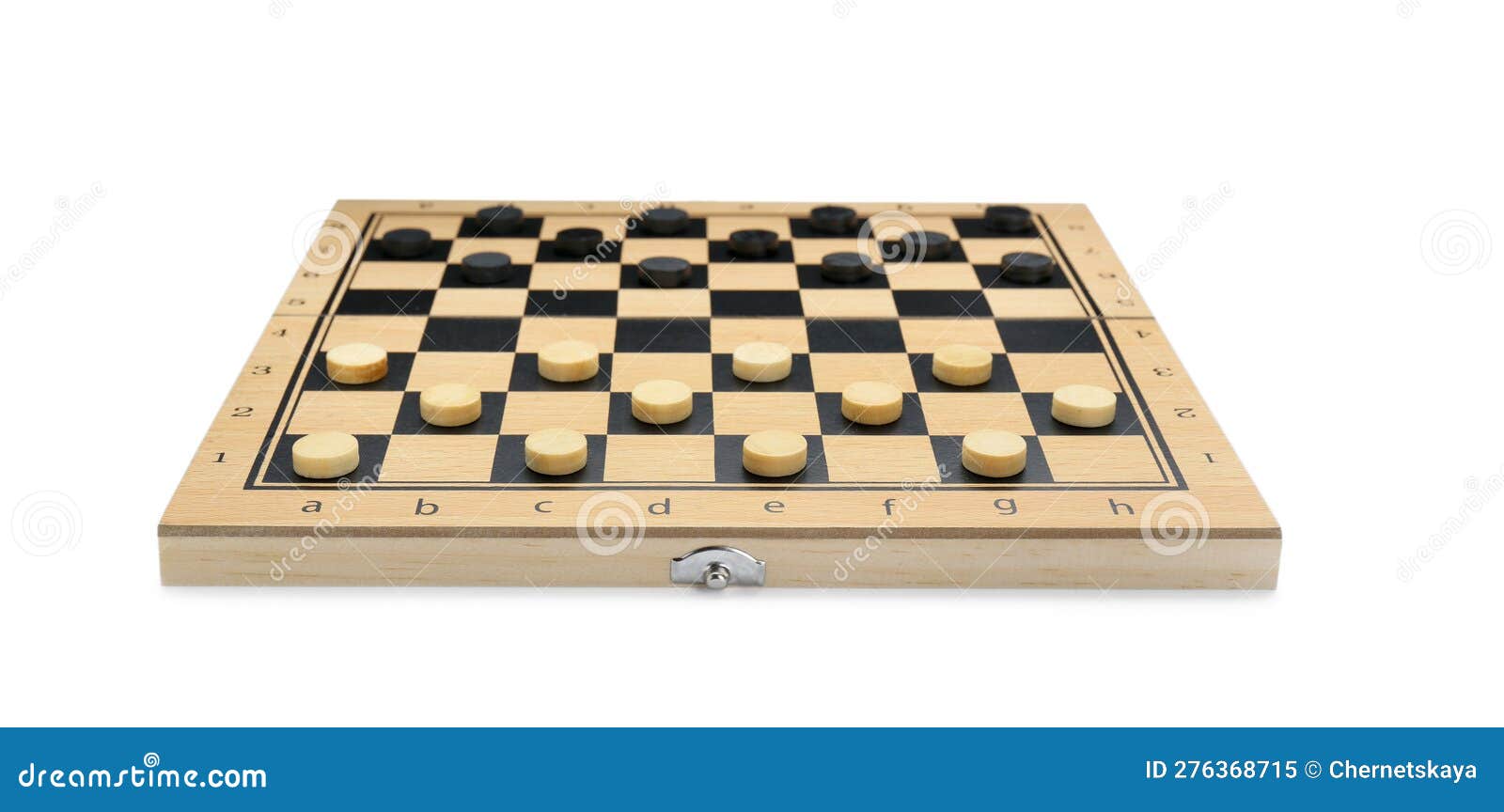 Wooden Checkerboard with Game Pieces Isolated on White Stock Image ...