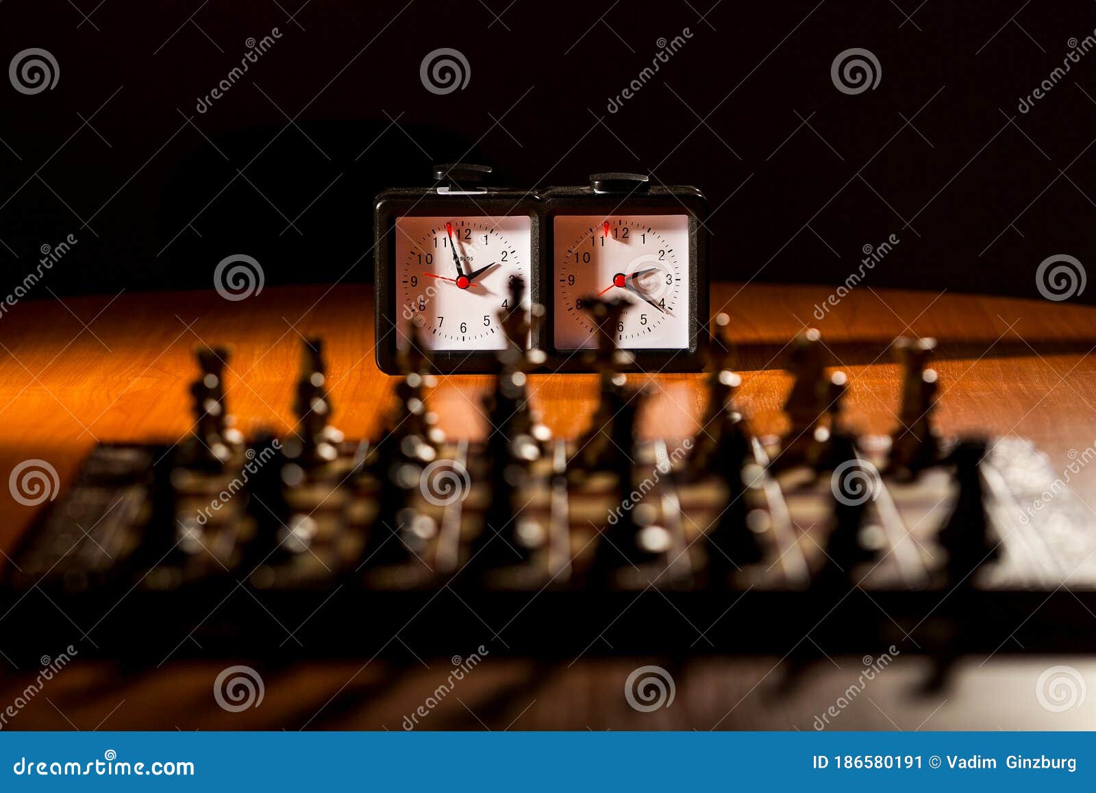 Wooden Chess Board with Clock on a Table Stock Image - Image of clock ...