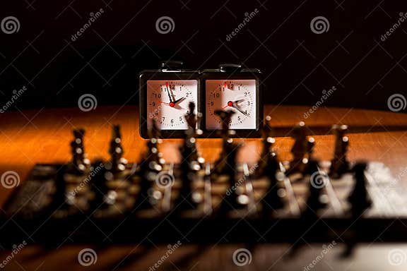 Wooden Chess Board with Clock on a Table Stock Image - Image of clock ...