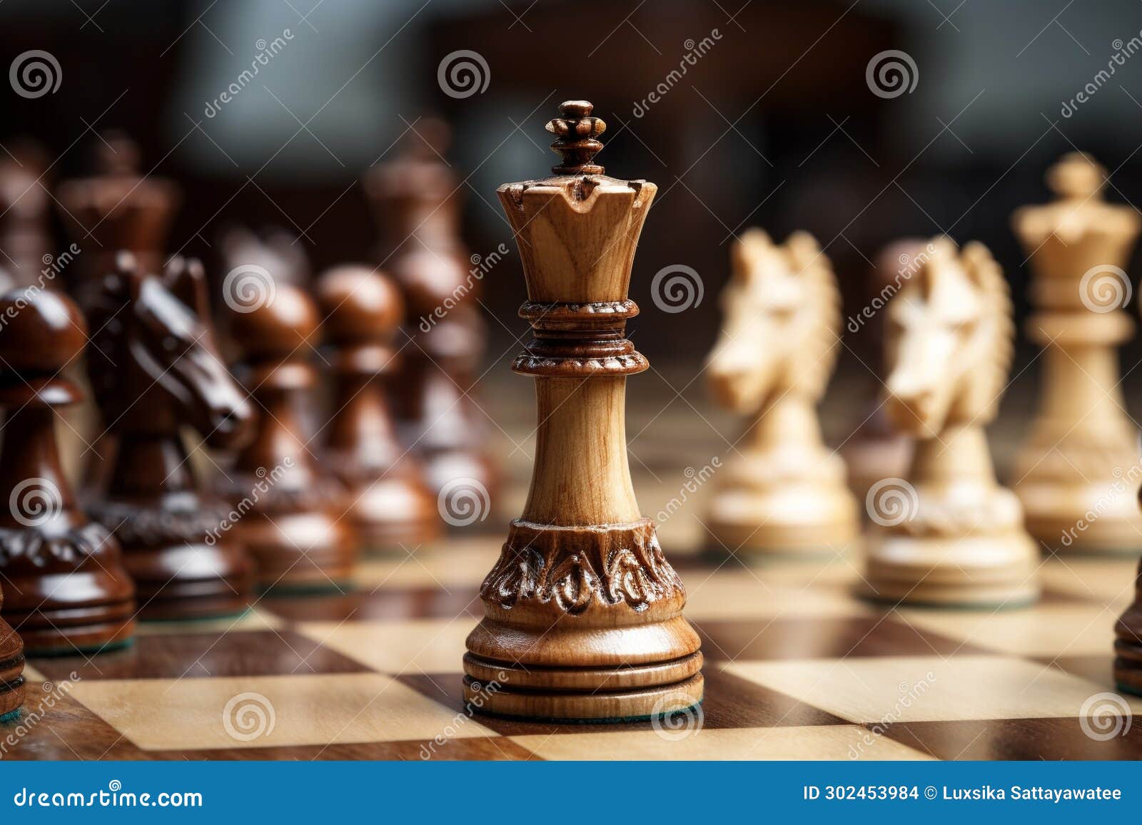 Wooden Chess Pieces on a Board with Blurry Chess Pieces by Generative ...