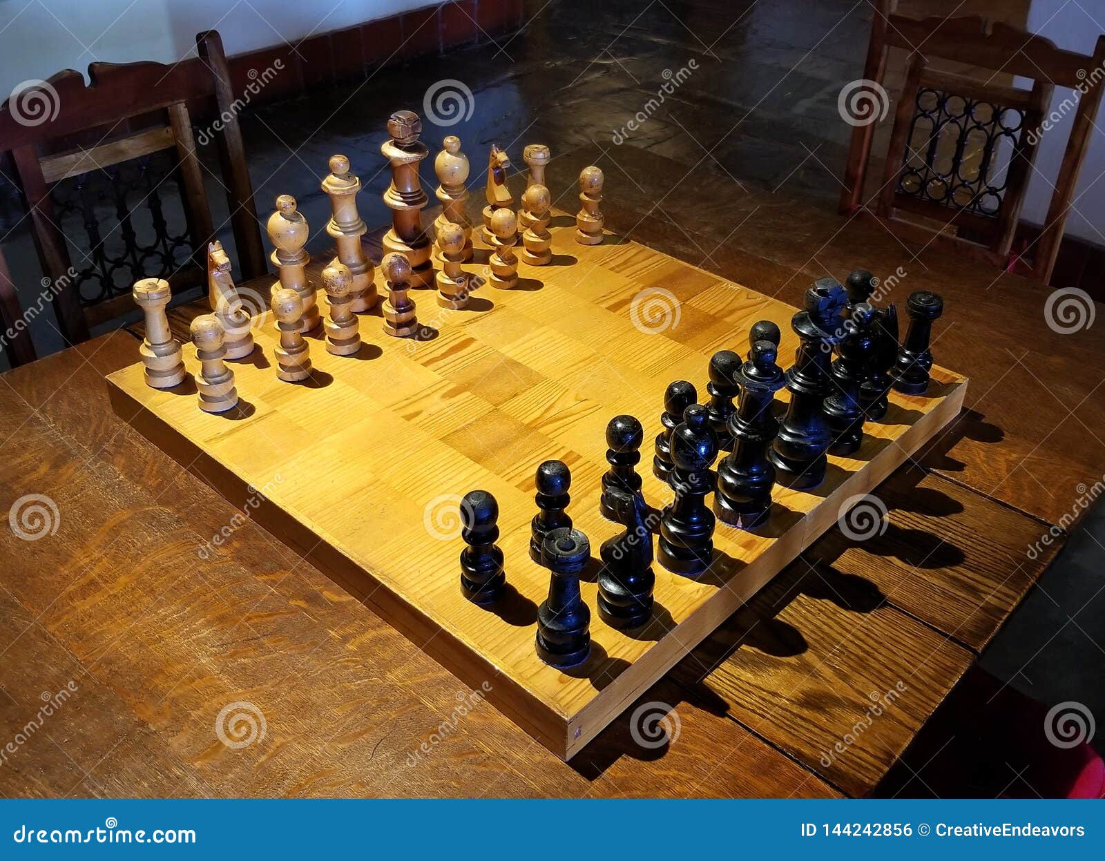 Wooden Chessmen in Starting Position, Ready for Game Stock Photo ...
