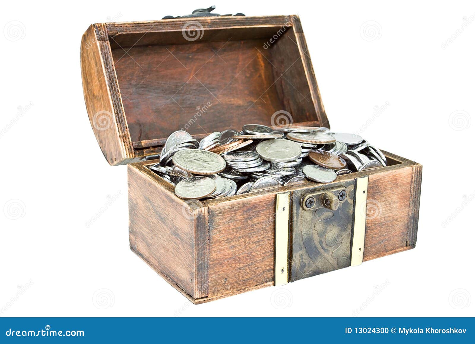 Wooden chest with coins stock photo. Image of business - 13024300