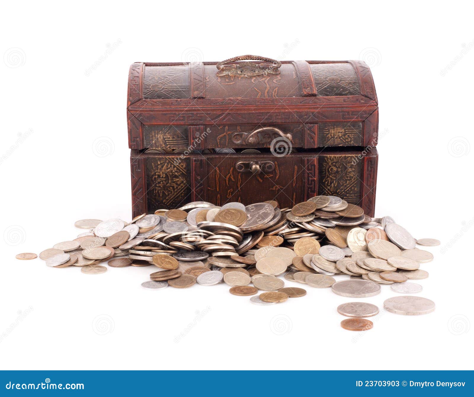 Wooden chest with coins stock image. Image of open, abundance - 23703903