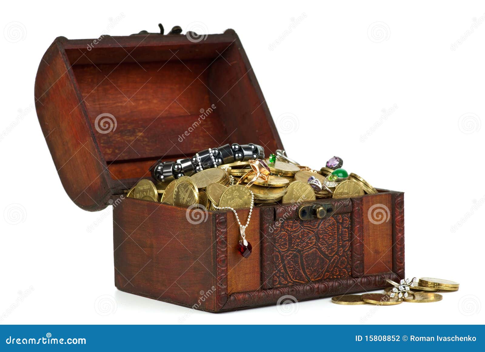 Wooden Chest with Treasures Stock Photo - Image of ornate, ruby: 15808852