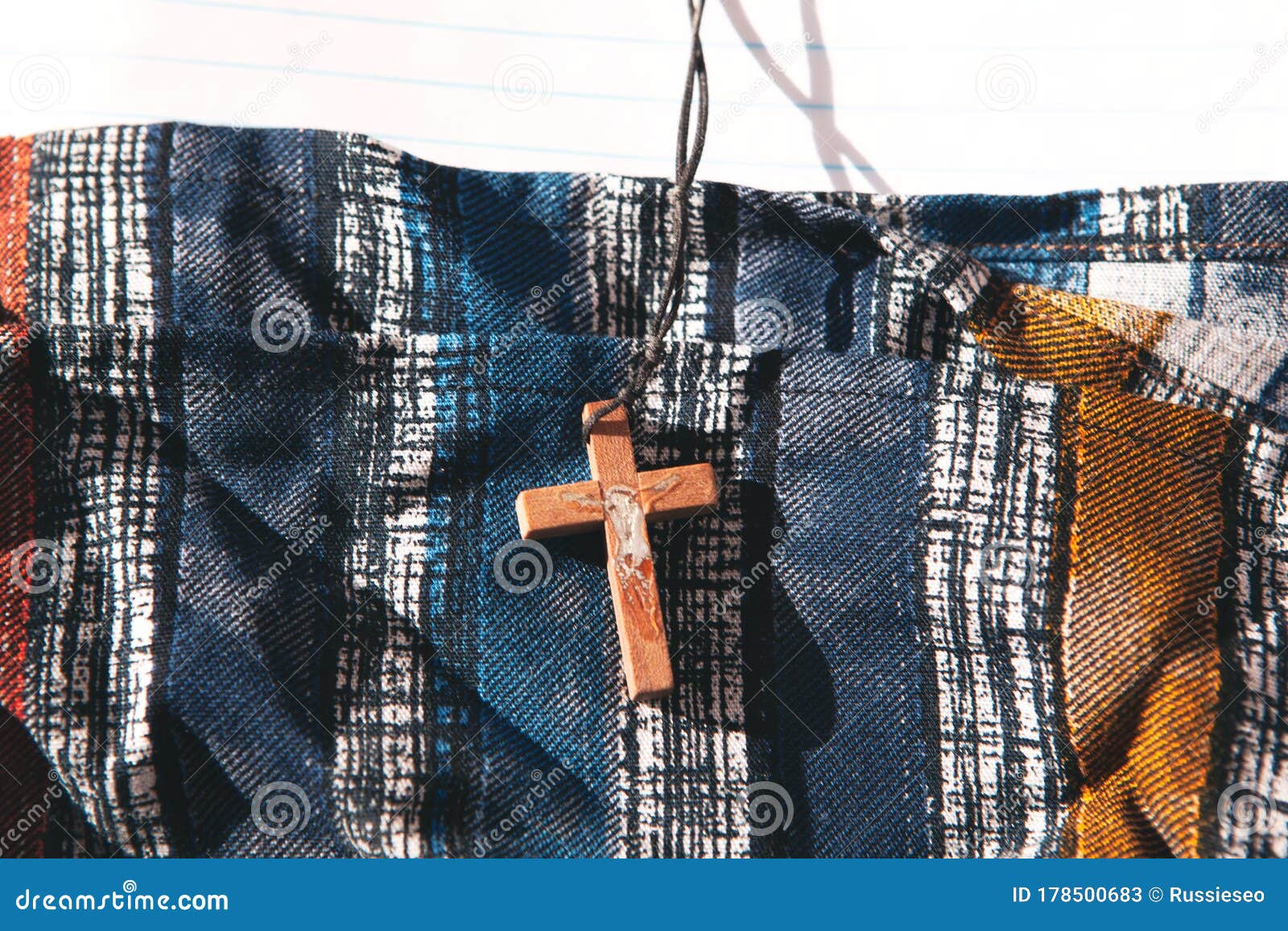Wooden cross on fabric stock image. Image of depiction - 178500683