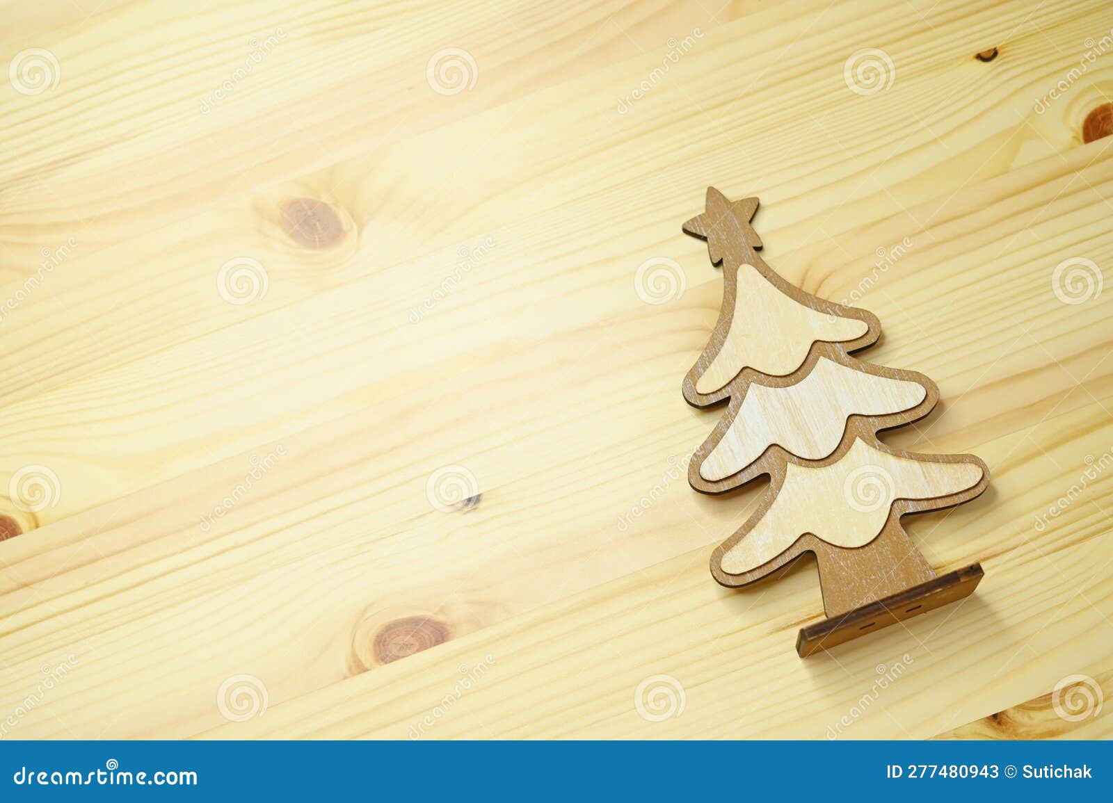 Close Up Brown Wooden Christmas Tree on Table, Celebration Design Stock ...
