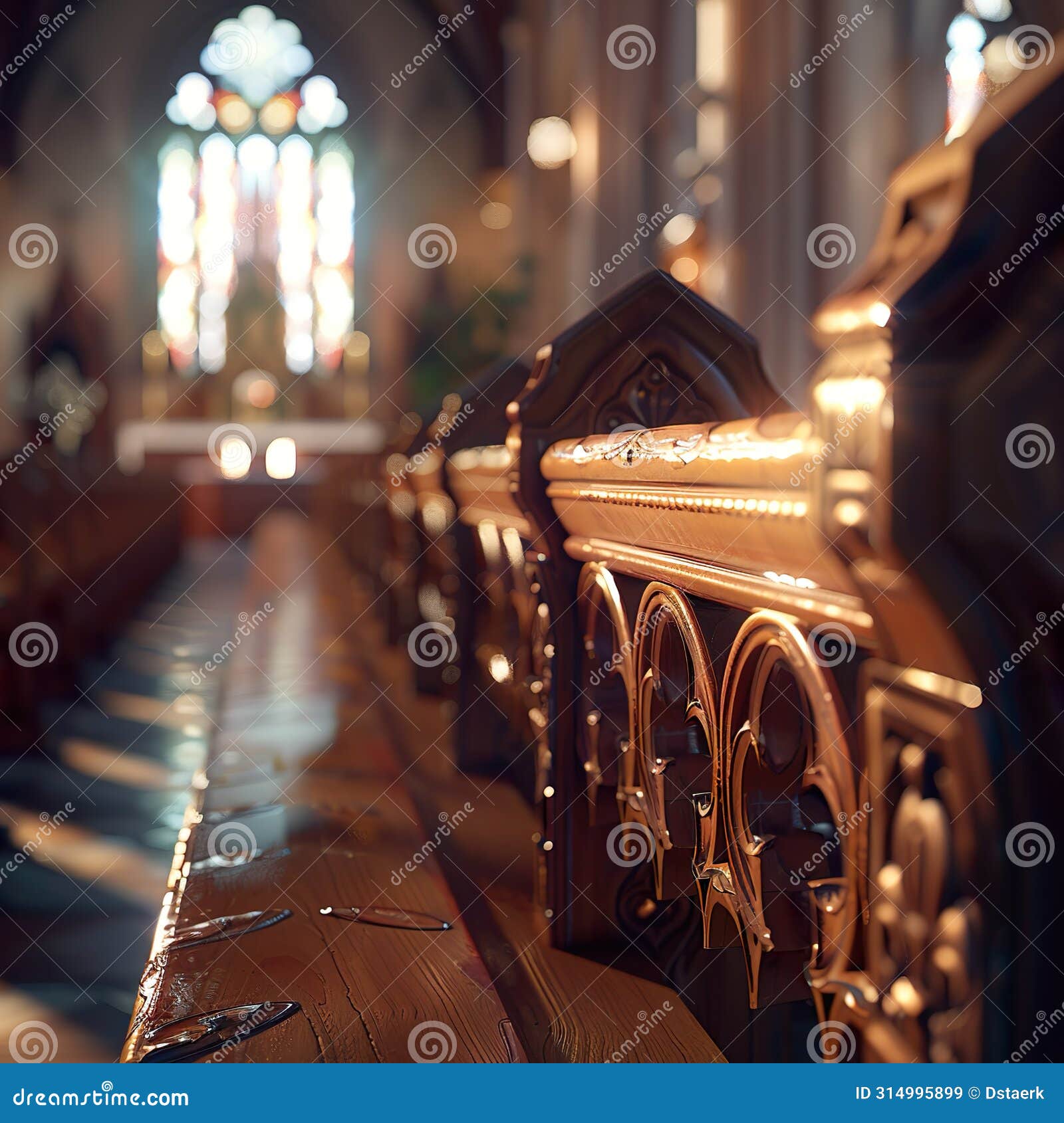 Close-up of a Wooden Church Pew Generated by Artificial Intelligence ...