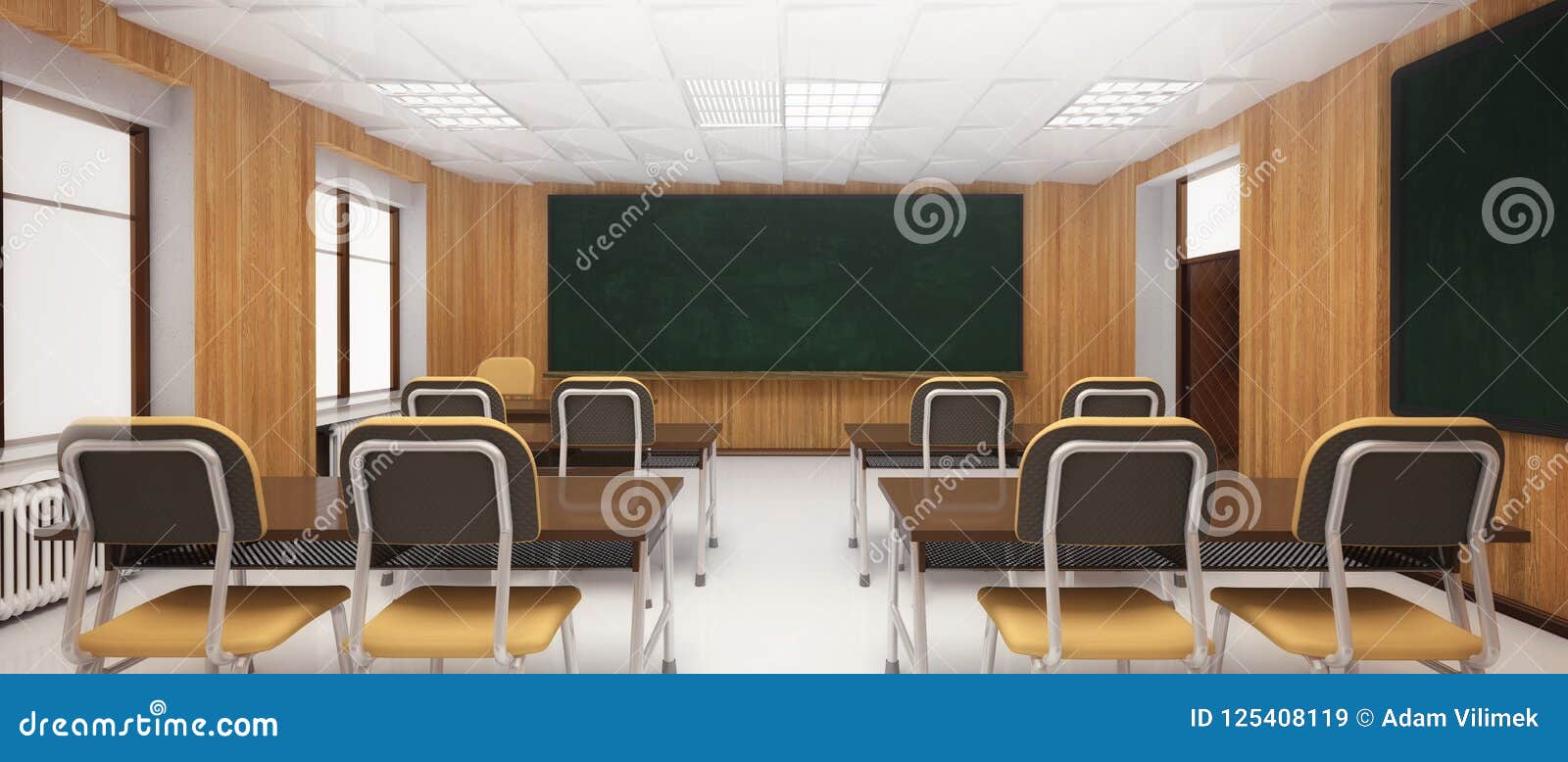 Wooden Classroom Interior Front View Stock Illustration - Illustration ...