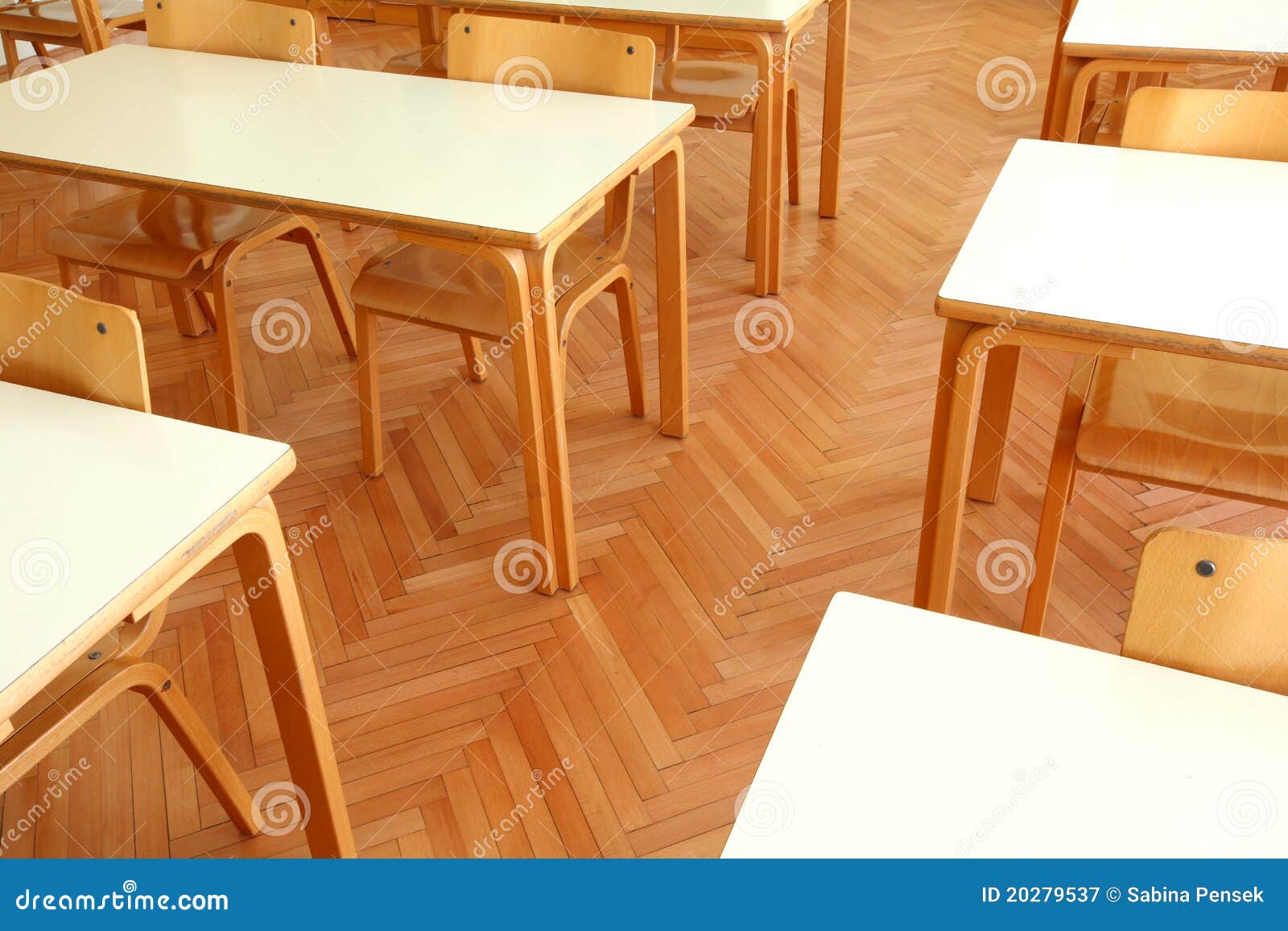Wooden Classroom Tables and Chairs Stock Image - Image of equipment ...