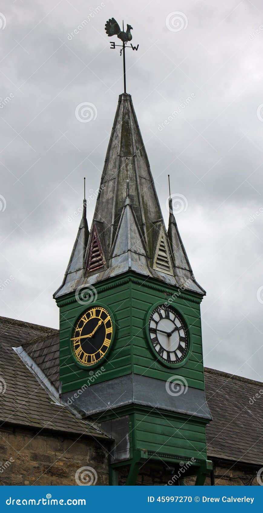 A Wooden Clock Tower stock photo. Image of deadline, cloudy - 45997270