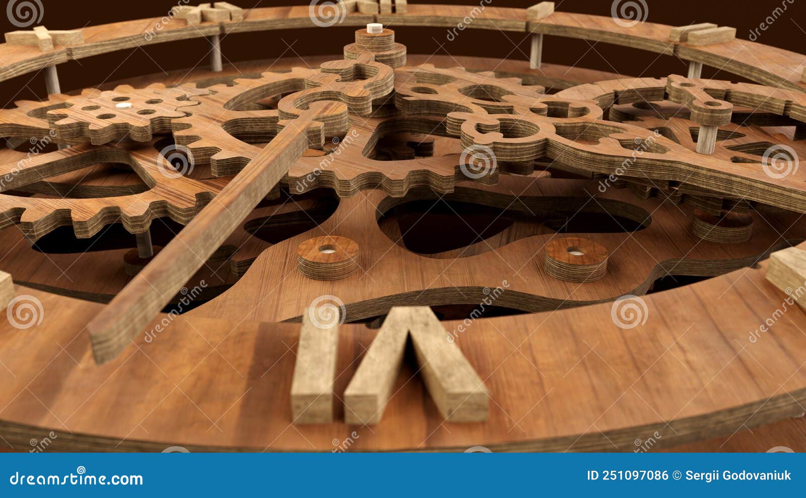 Wooden Clockwork Mechanism. Stock Illustration - Illustration of hands ...