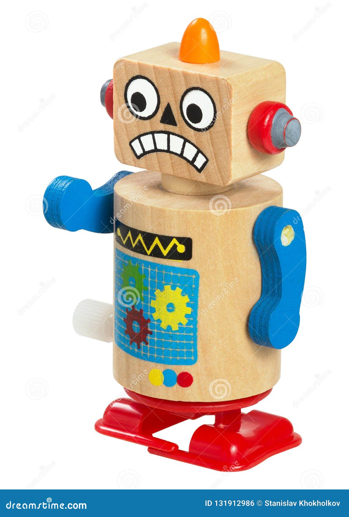 Wooden Clockwork Robot Isolated on White Stock Photo - Image of ...