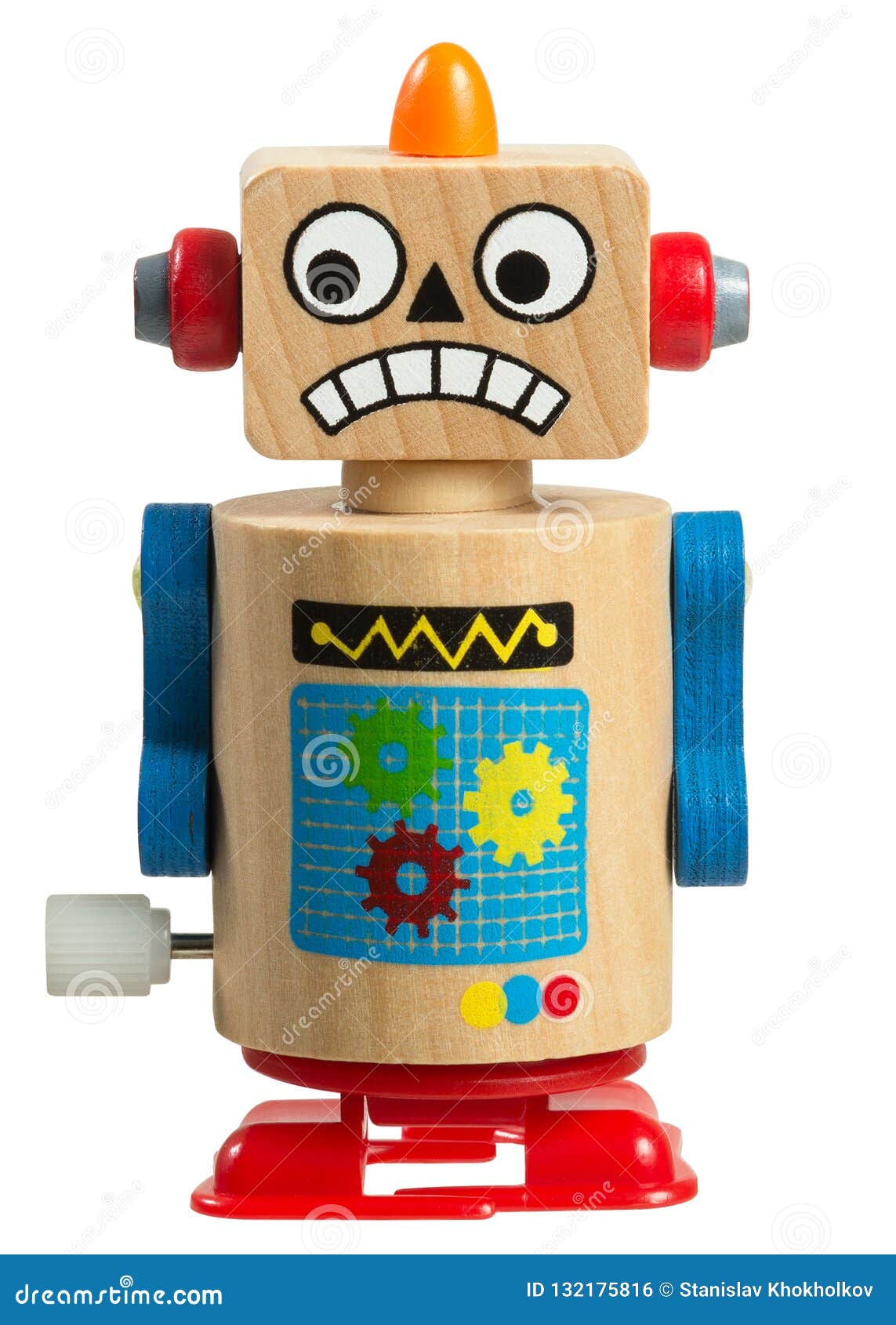 Wooden Clockwork Robot Isolated on White Stock Photo - Image of fast ...