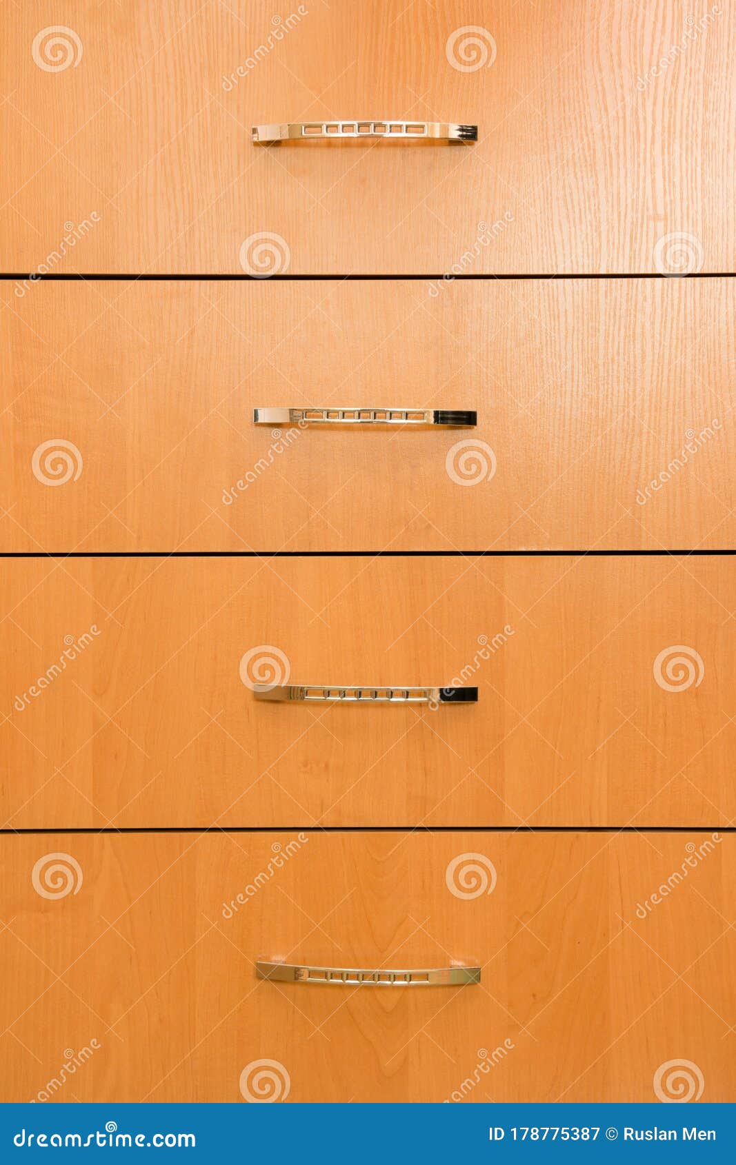 4 Wooden Closed Drawers Vertical Front View Stock Image - Image of ...