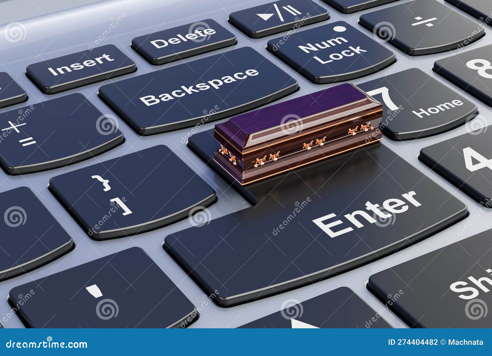 Wooden Coffin on Laptop Keyboard, 3D Stock Illustration - Illustration ...
