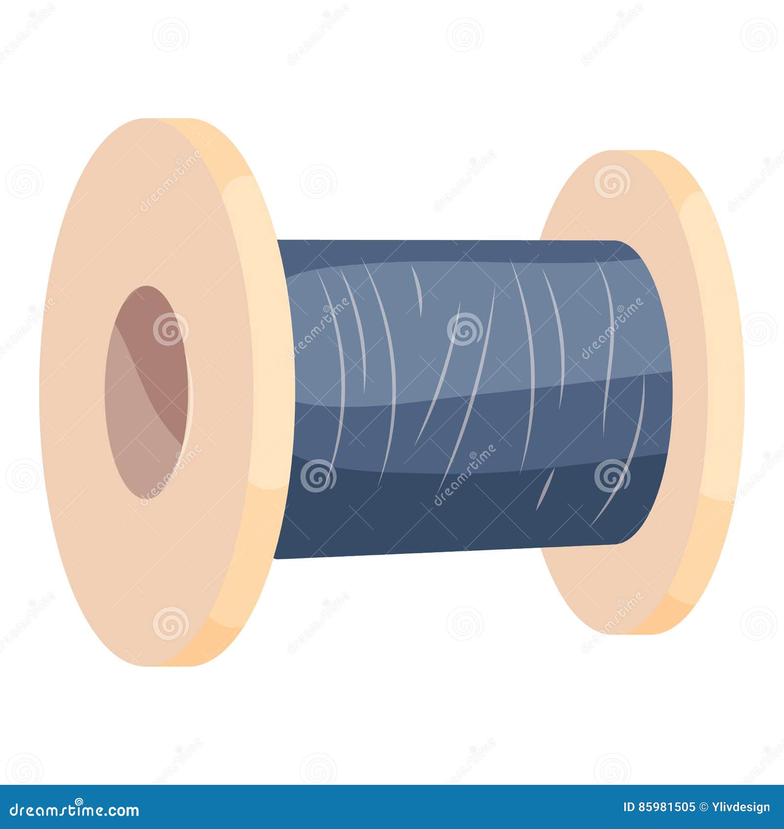 Wooden Coil with Blue Threads Icon, Cartoon Style Stock Vector ...