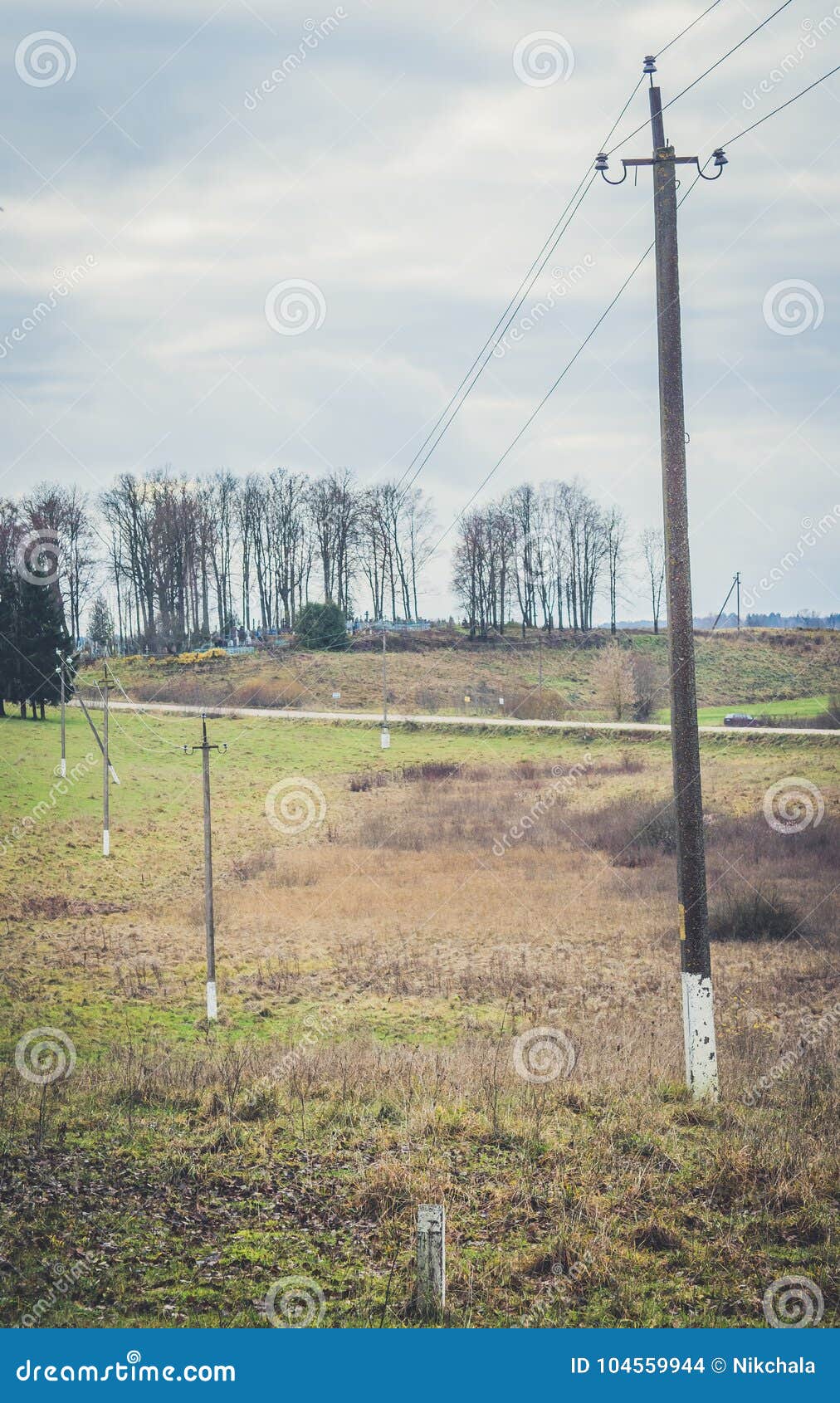 Wooden column power line. stock photo. Image of column - 104559944