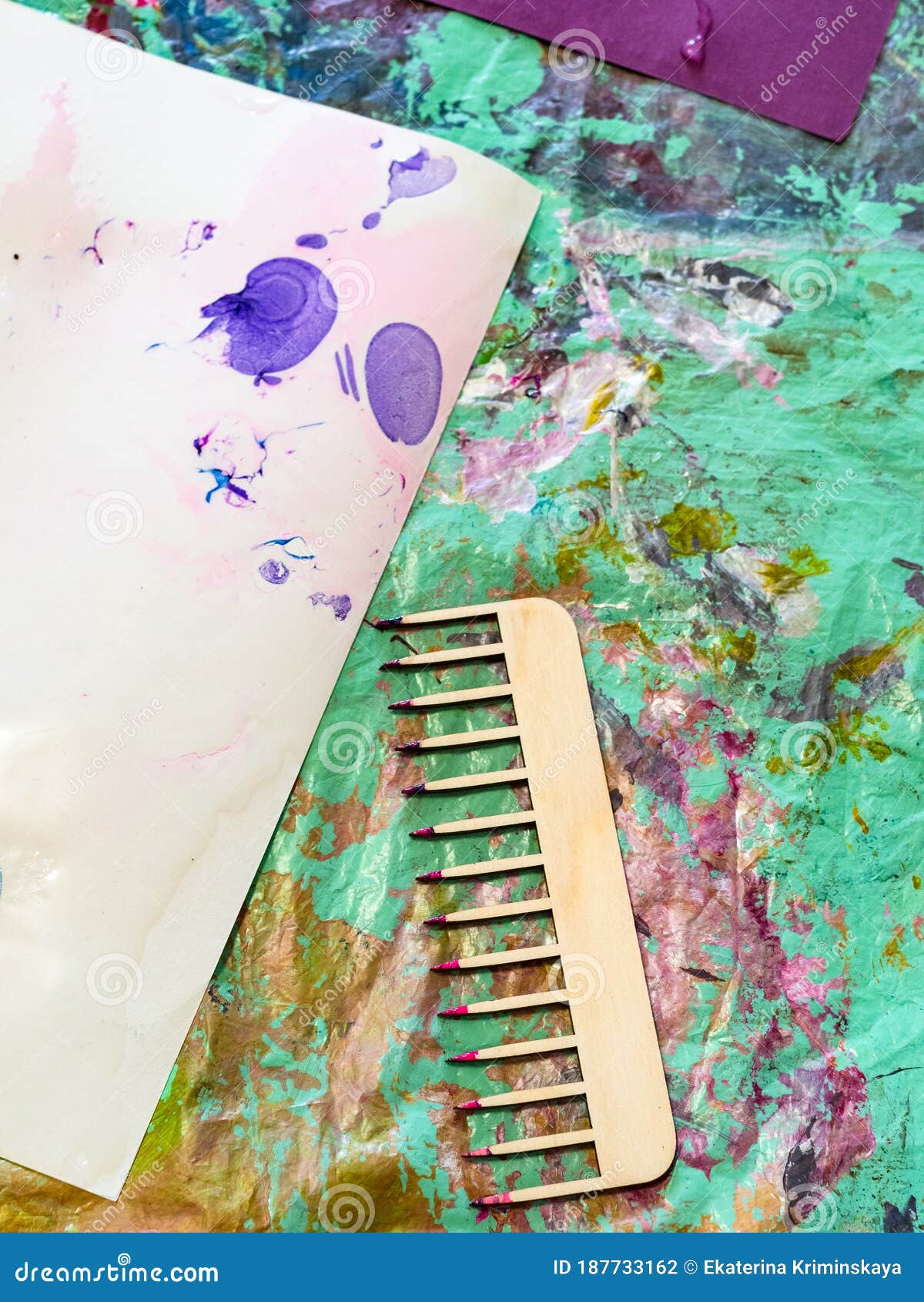 Wooden Comb for Marbling and Wet Paper Stock Photo - Image of monotype ...