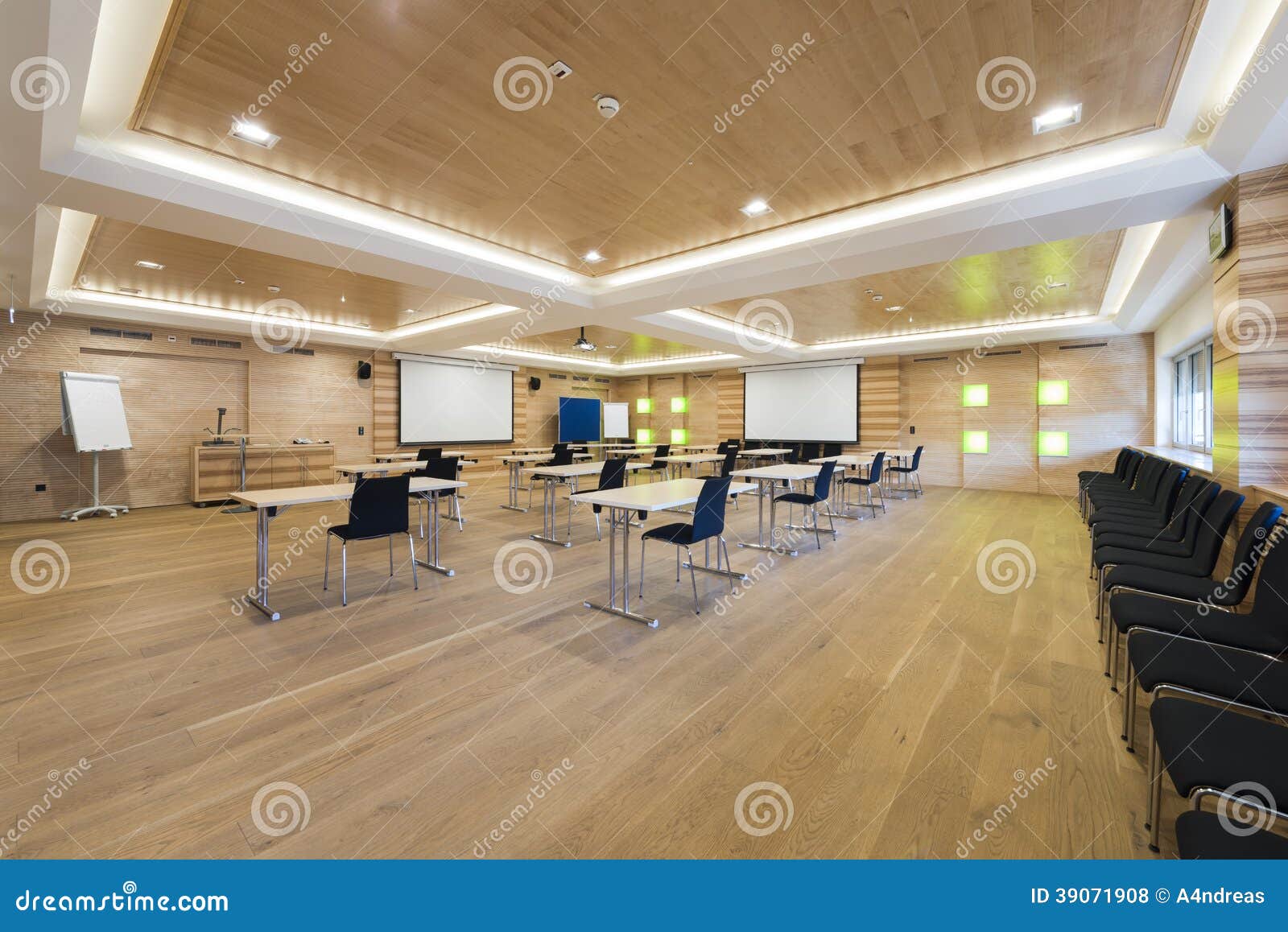 Wooden Conference Room with Presentation Wall Stock Photo - Image of ...