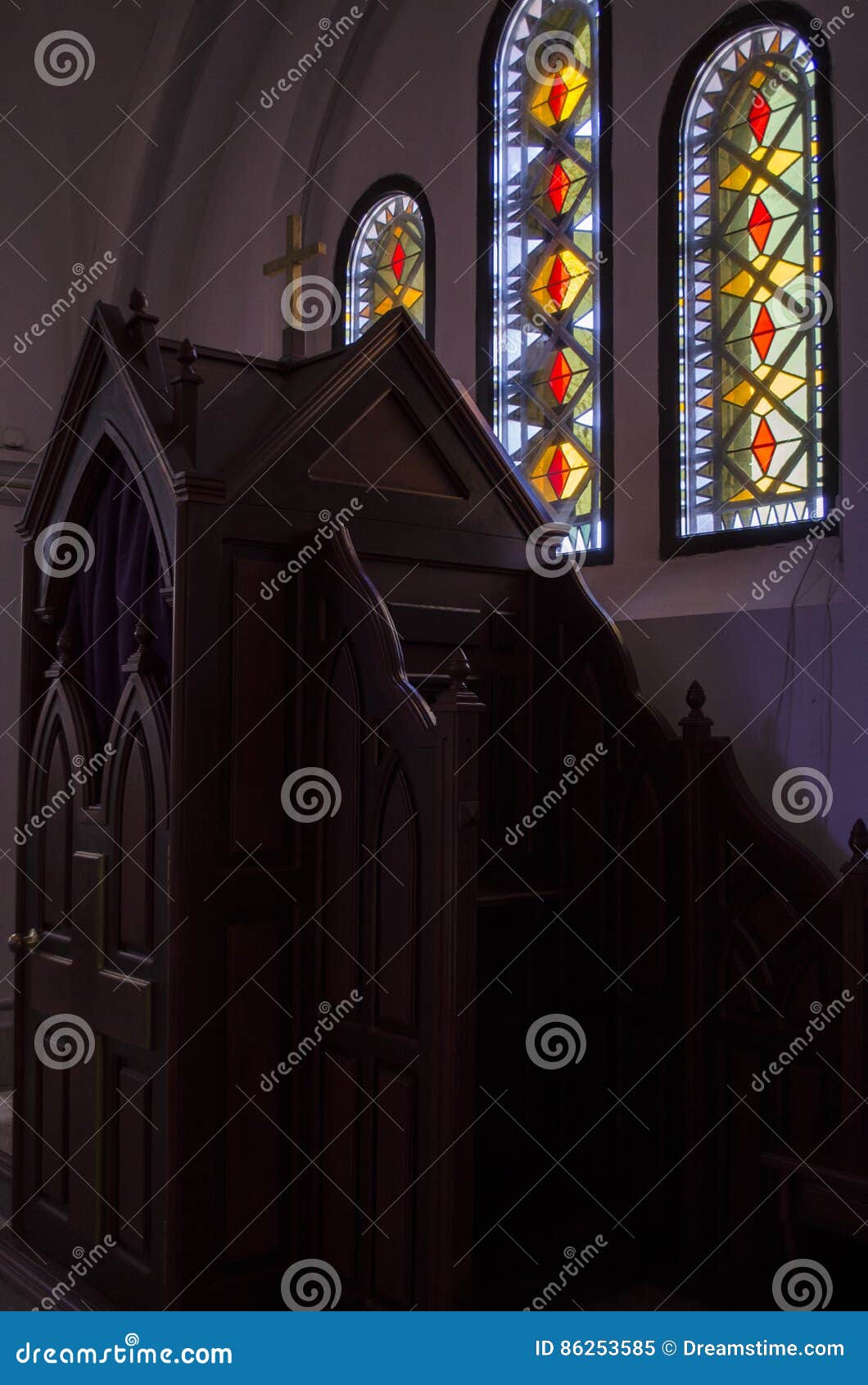 Wooden Confessional in Catholic Church Stock Image - Image of historic ...
