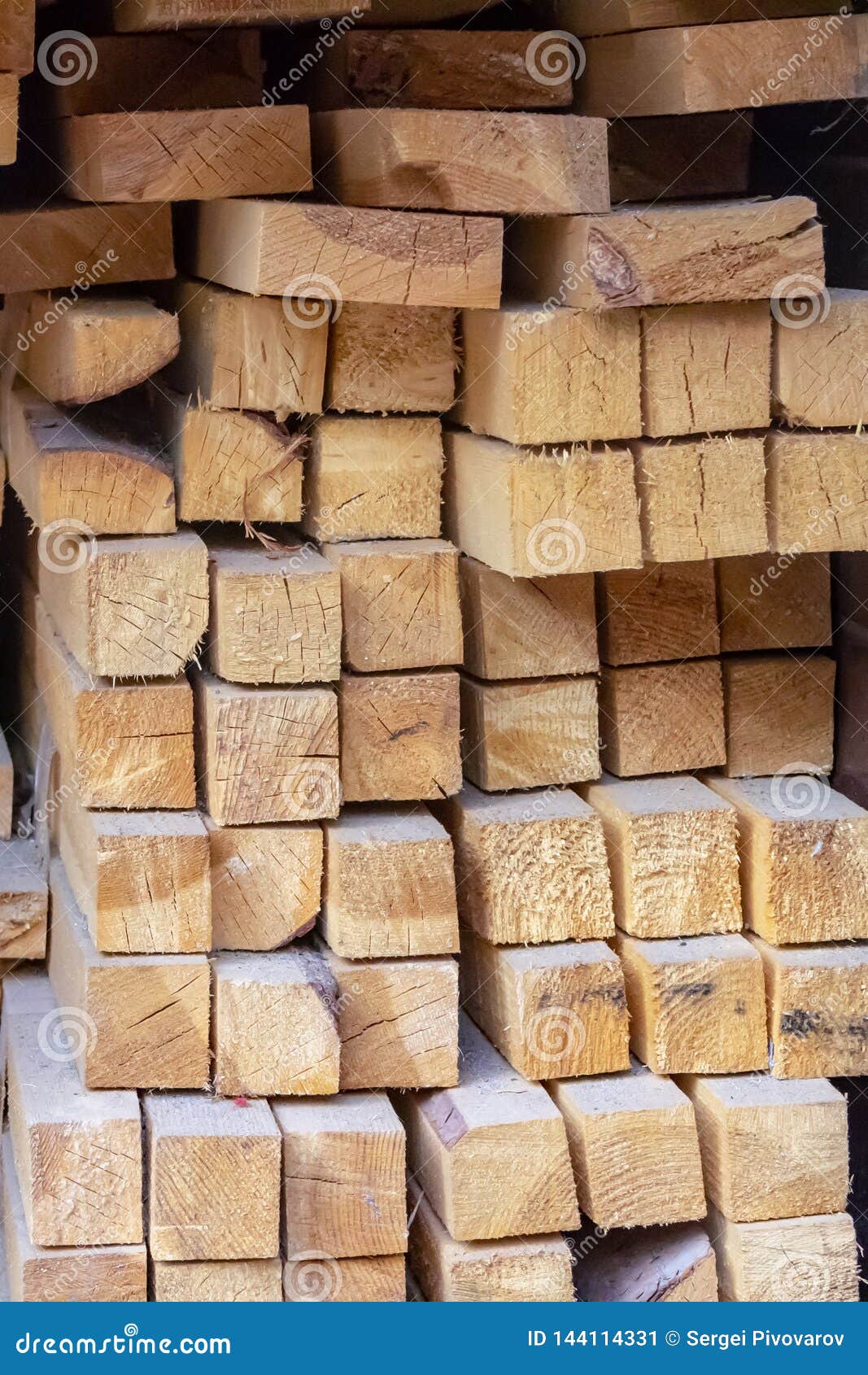 Wooden Construction Background Light Beige Square Beams Stack of ...