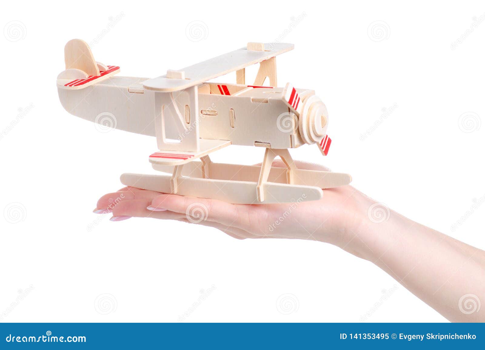 Wooden Constructor Model Airplane in Hand Stock Image - Image of plane ...