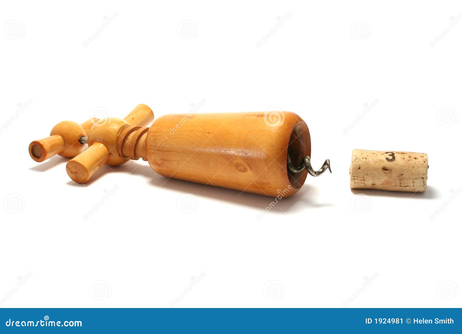 Wooden Corkscrew and Cork stock image. Image of battered - 1924981