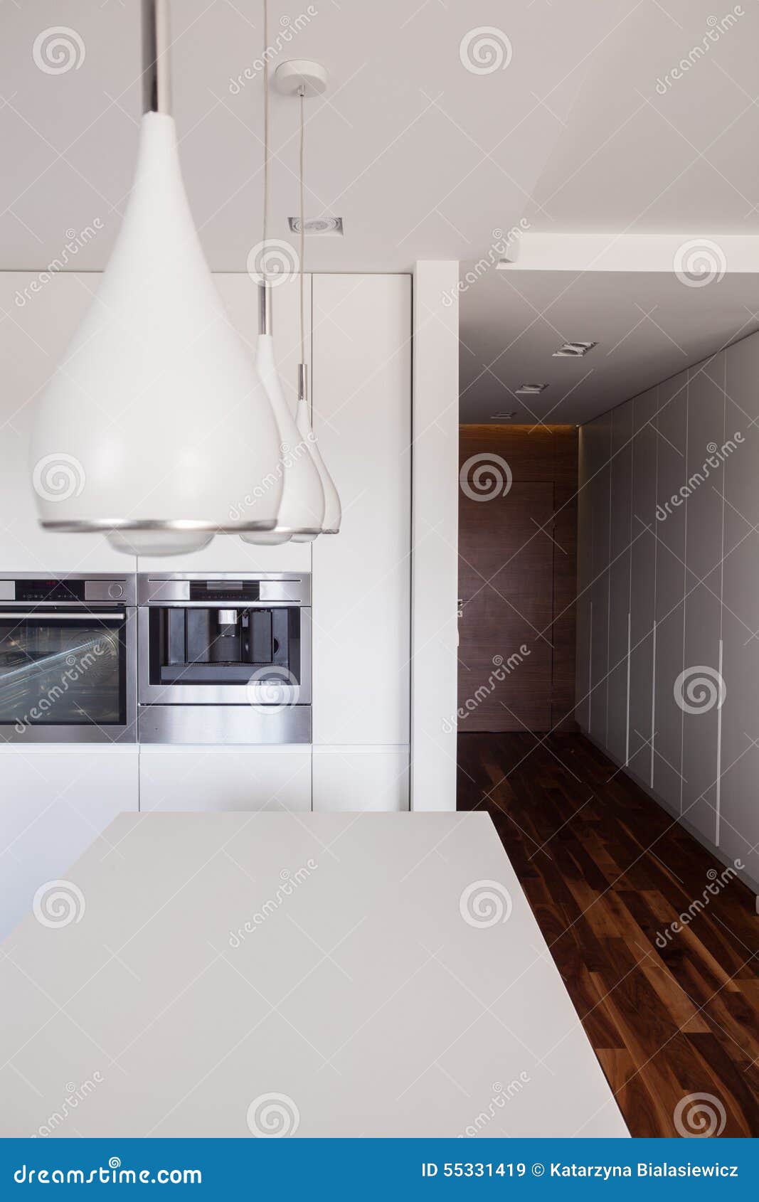 Wooden corridor to kitchen stock image. Image of parquet - 55331419