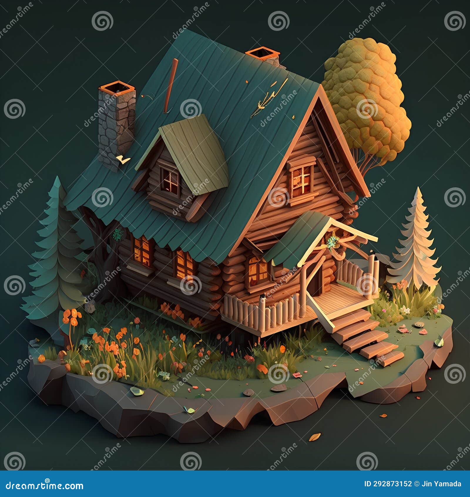 Wooden Cottage in the Forest. Cartoon Style. Vector Illustration Stock ...
