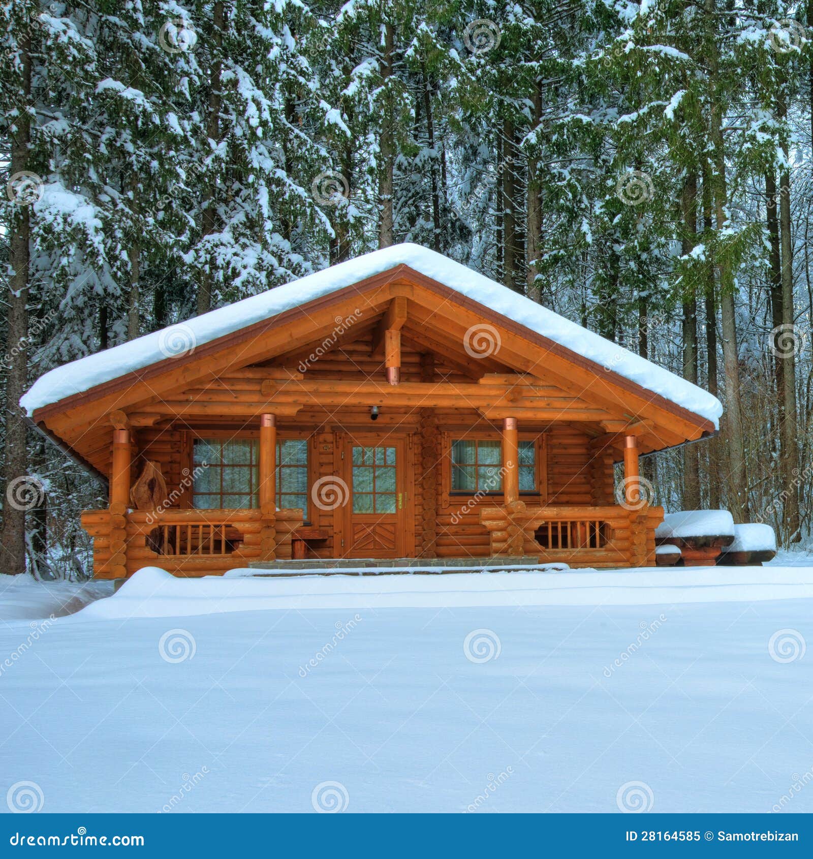 Wooden Cottage in Snowy Forest Stock Image - Image of january ...
