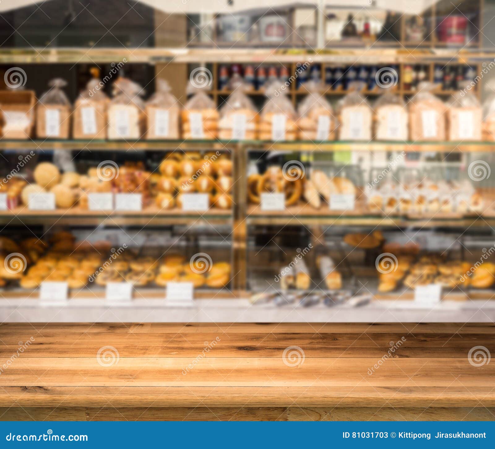 Wooden Counter with Bakery Shop Background Stock Image - Image of ...