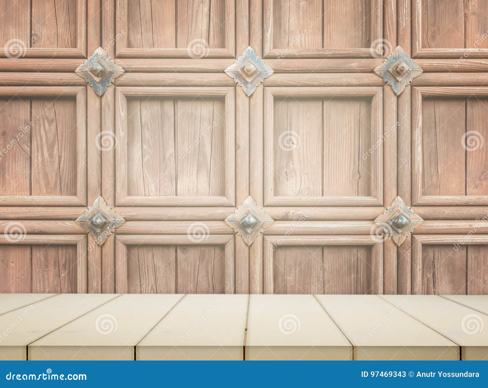 Wooden Counter with Castle Style Wall Stock Image - Image of cement ...
