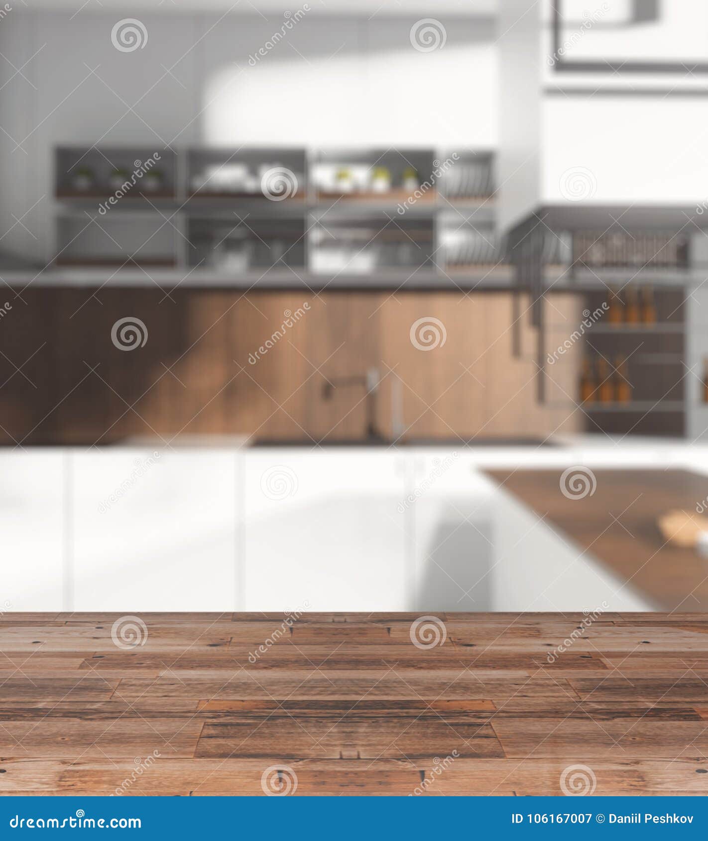 Wooden Counter on Kitchen Backdrop Stock Illustration - Illustration of ...