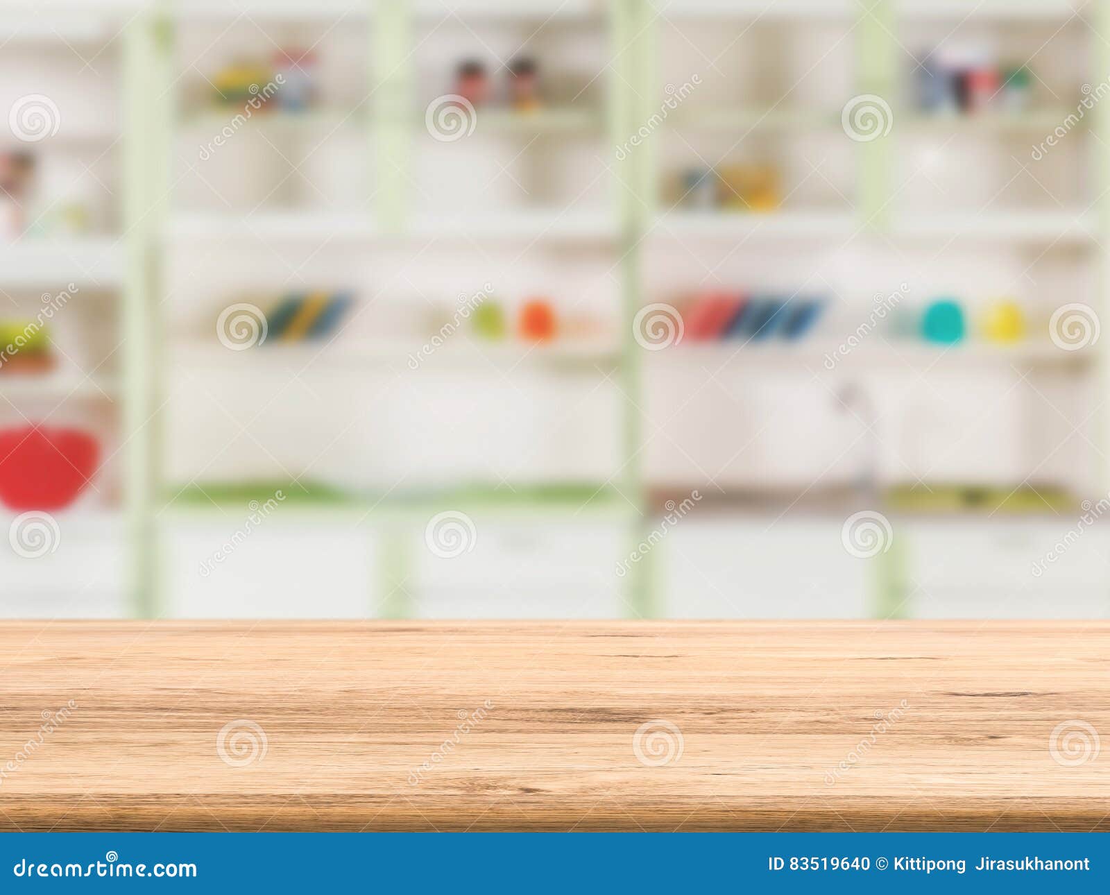 Wooden Counter With Kitchen Cabinet Background Stock Photo ...