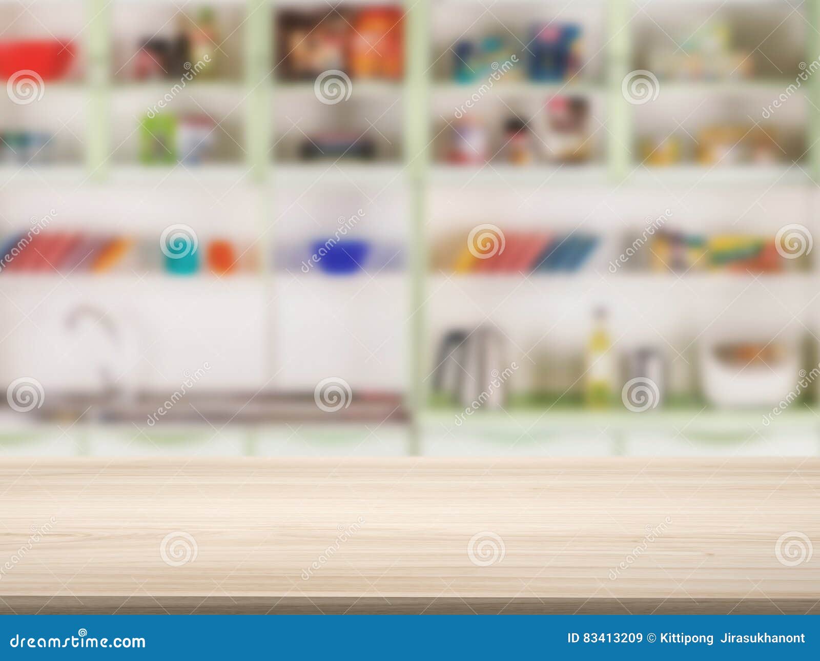 Wooden Counter Top with Kitchen Background Stock Image - Image of ...