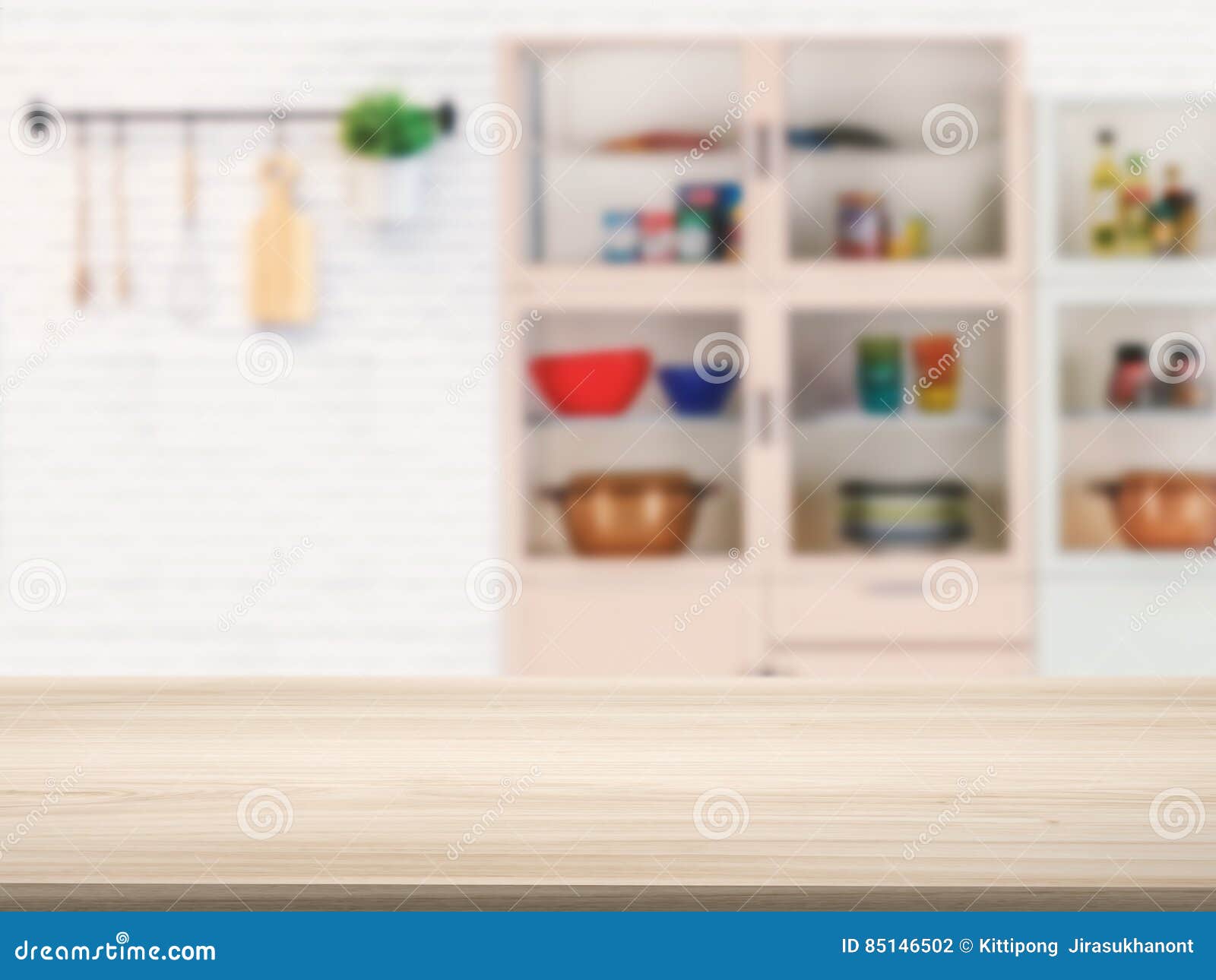 Wooden Counter Top with Kitchen Background Stock Photo - Image of ...