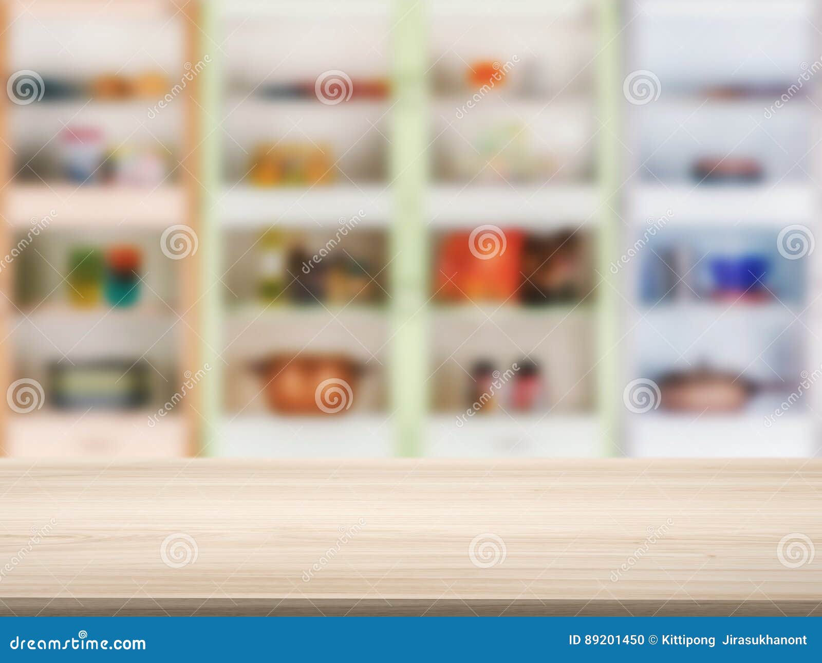Wooden Counter Top with Kitchen Background Stock Photo - Image of ...