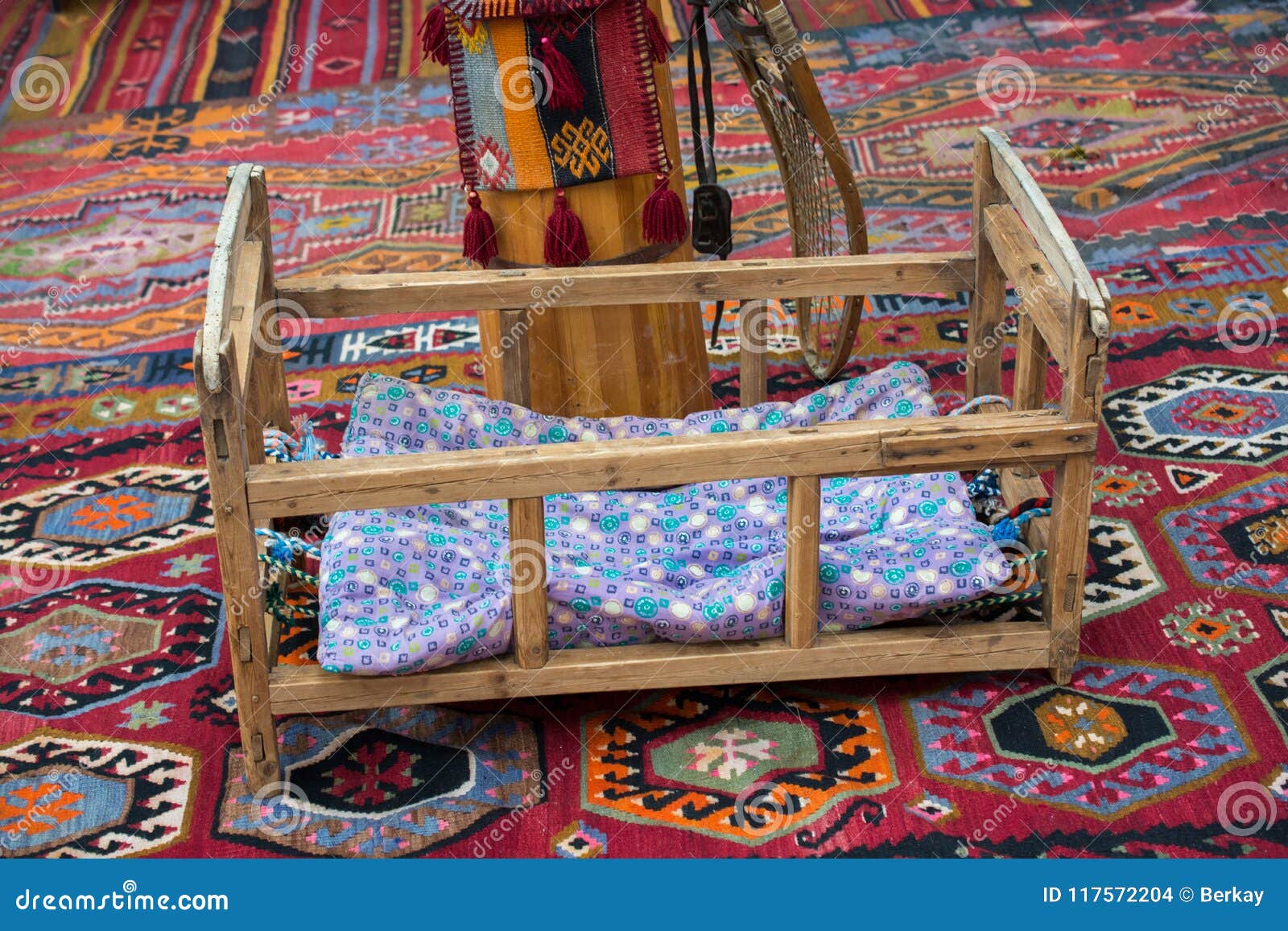 Wooden Cradle of Eastern Type Stock Photo - Image of stroller ...