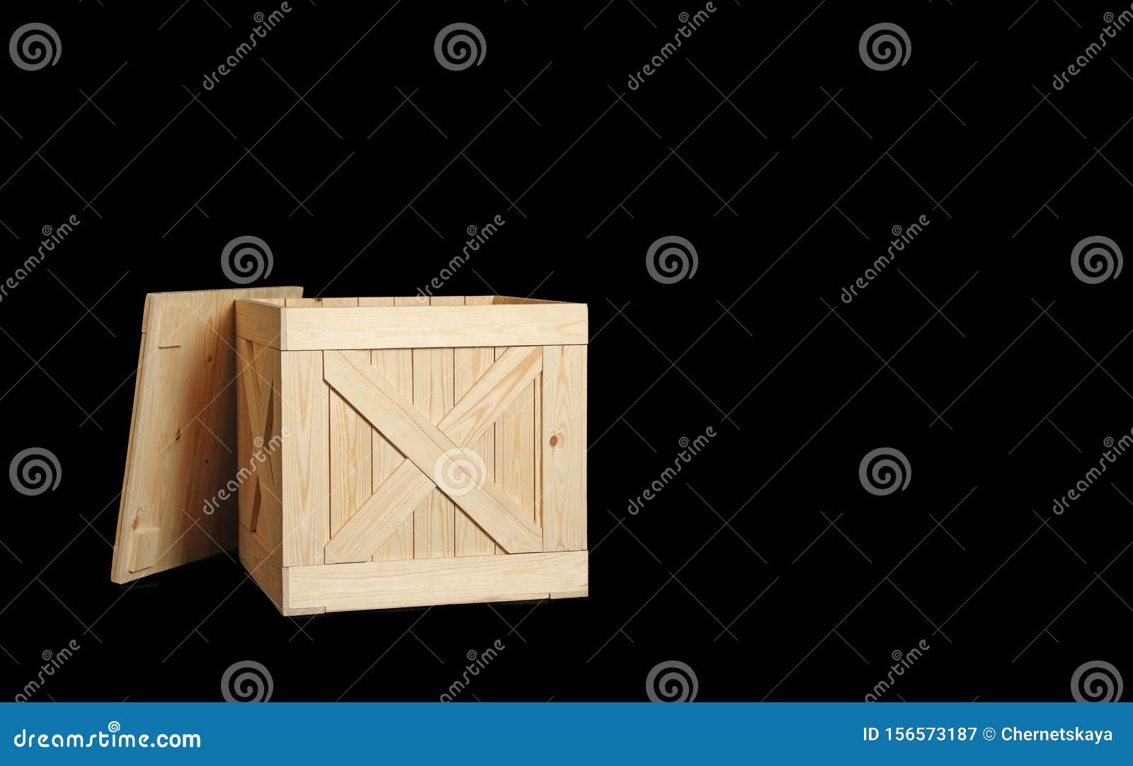 Wooden Crate on Black . Space for Text Stock Image - Image of export ...