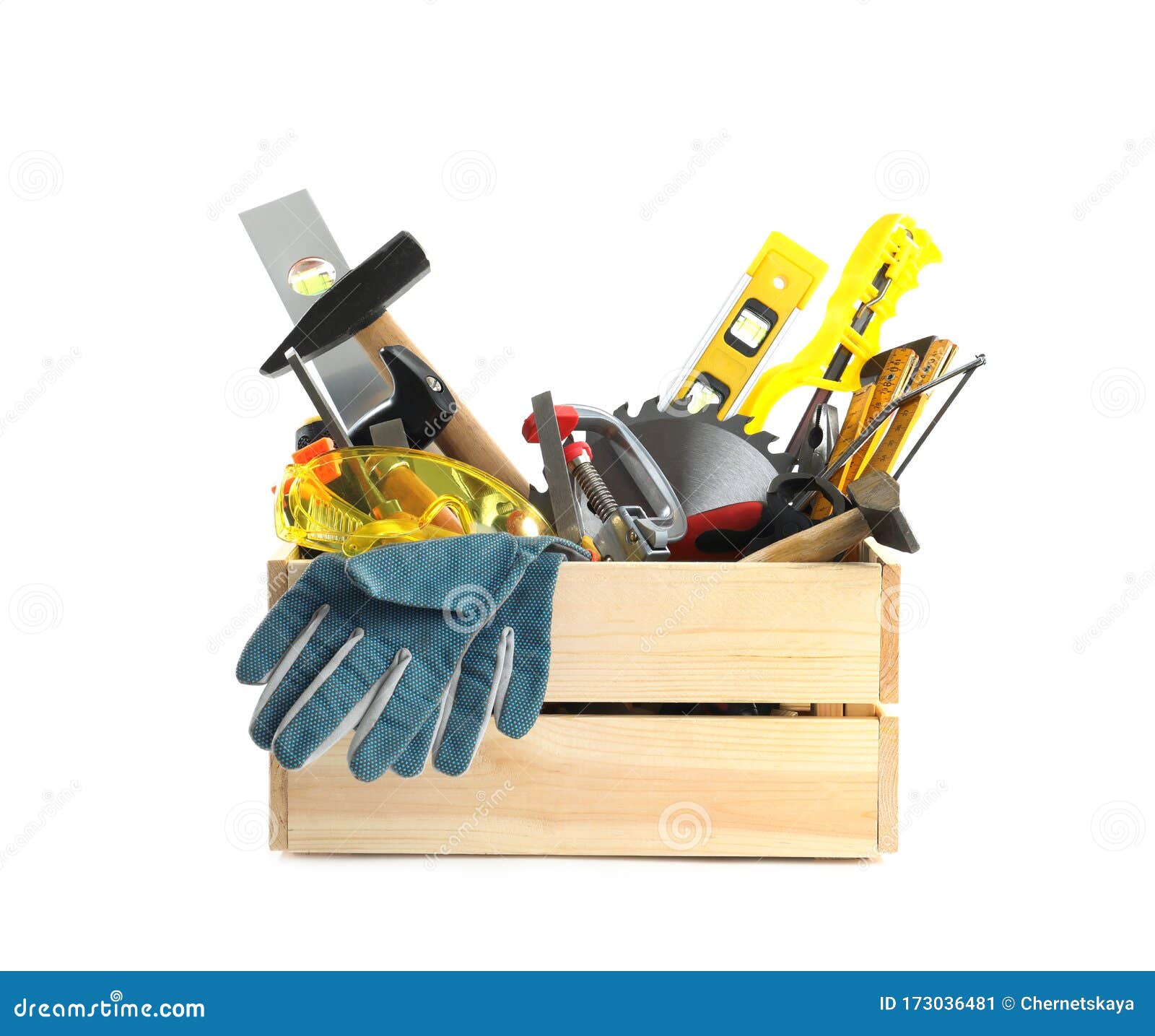 Wooden Crate with Different Carpenter`s Tools Isolated Stock Image ...