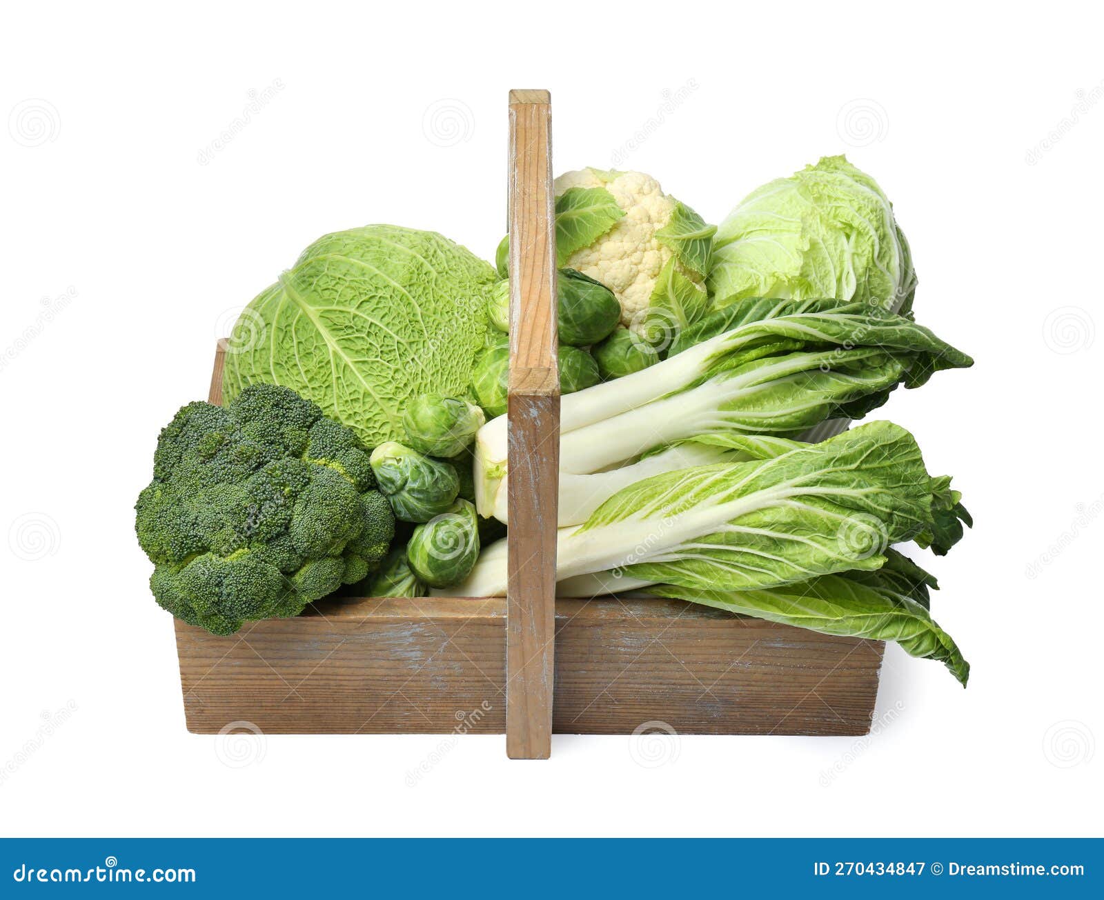 Wooden Crate with Different Types of Fresh Cabbage on White Background ...