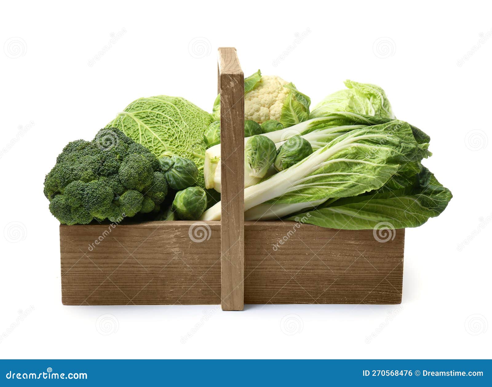 Wooden Crate with Different Types of Fresh Cabbage on White Background ...