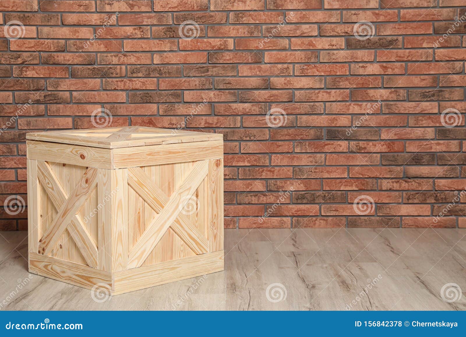 Wooden Crate on Floor at Brick Wall Stock Photo - Image of panel ...