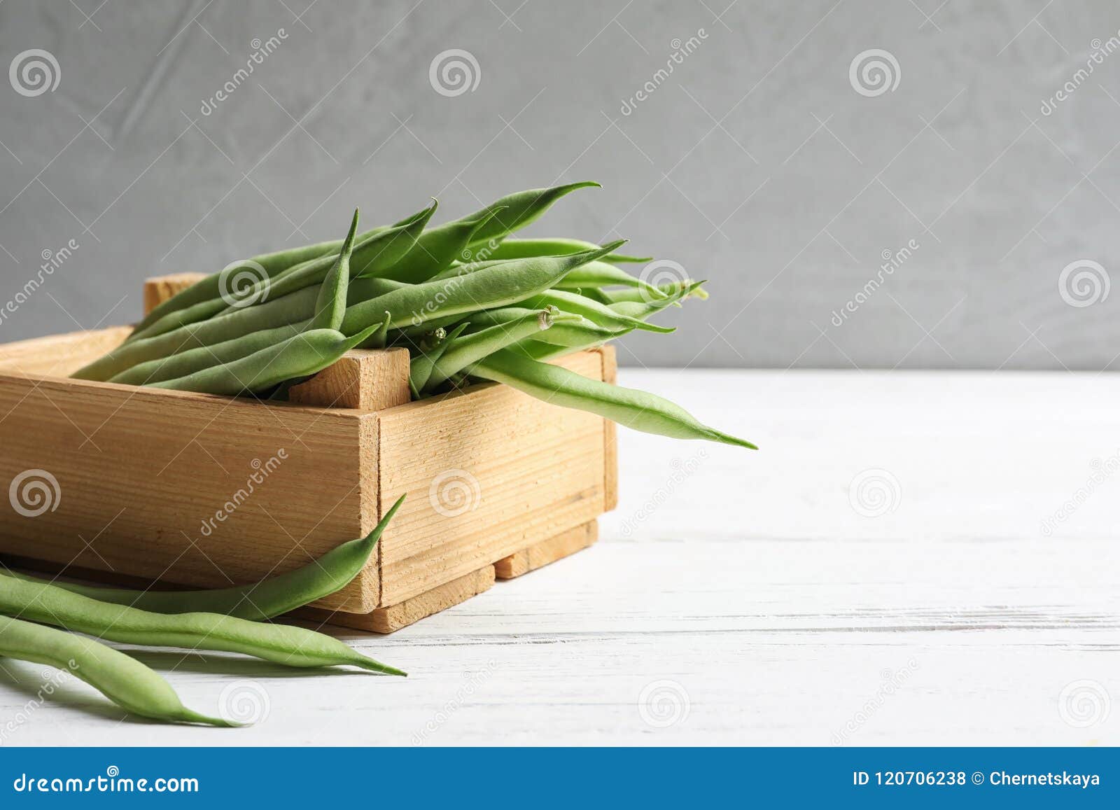 Wooden Crate with Fresh Green Beans Stock Photo - Image of cook ...