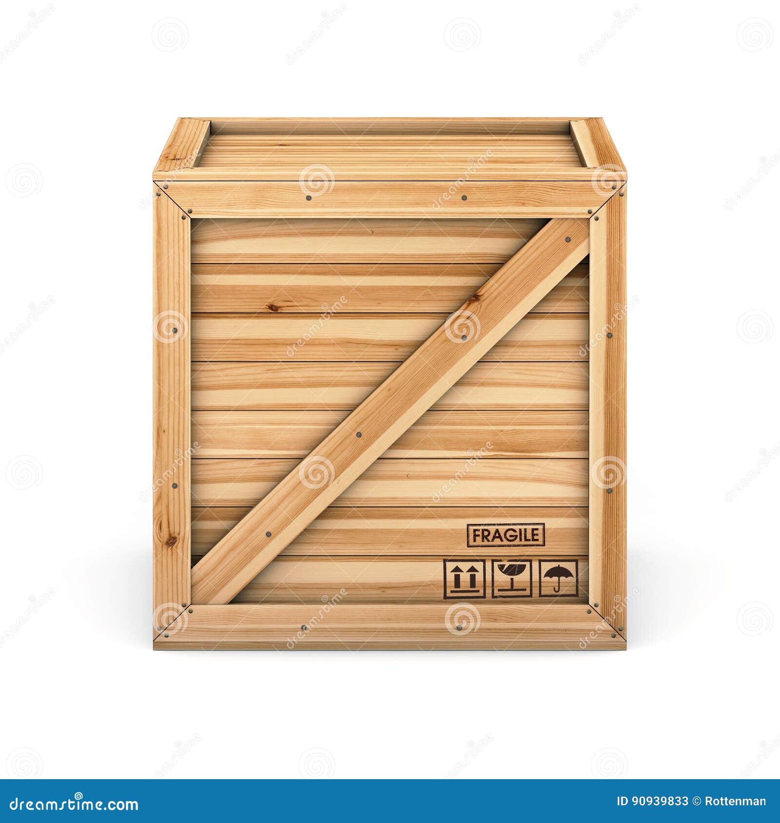 Wooden Crate on White. Clipping Path. 3d Rendering Stock Illustration ...